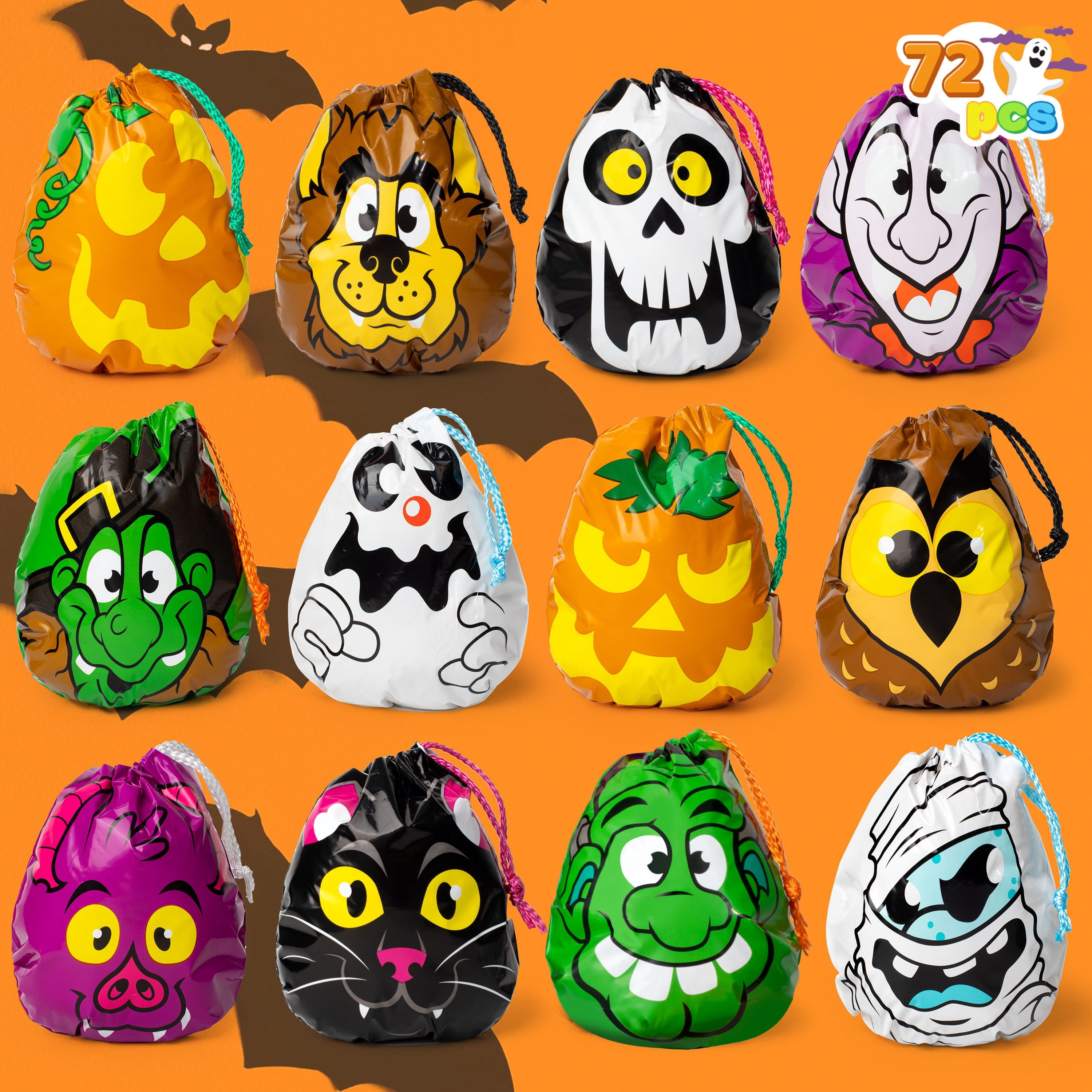 Joyfy 72PCS Halloween Treat Bags, Drawstring Goody Bags for Kids, Trick ...