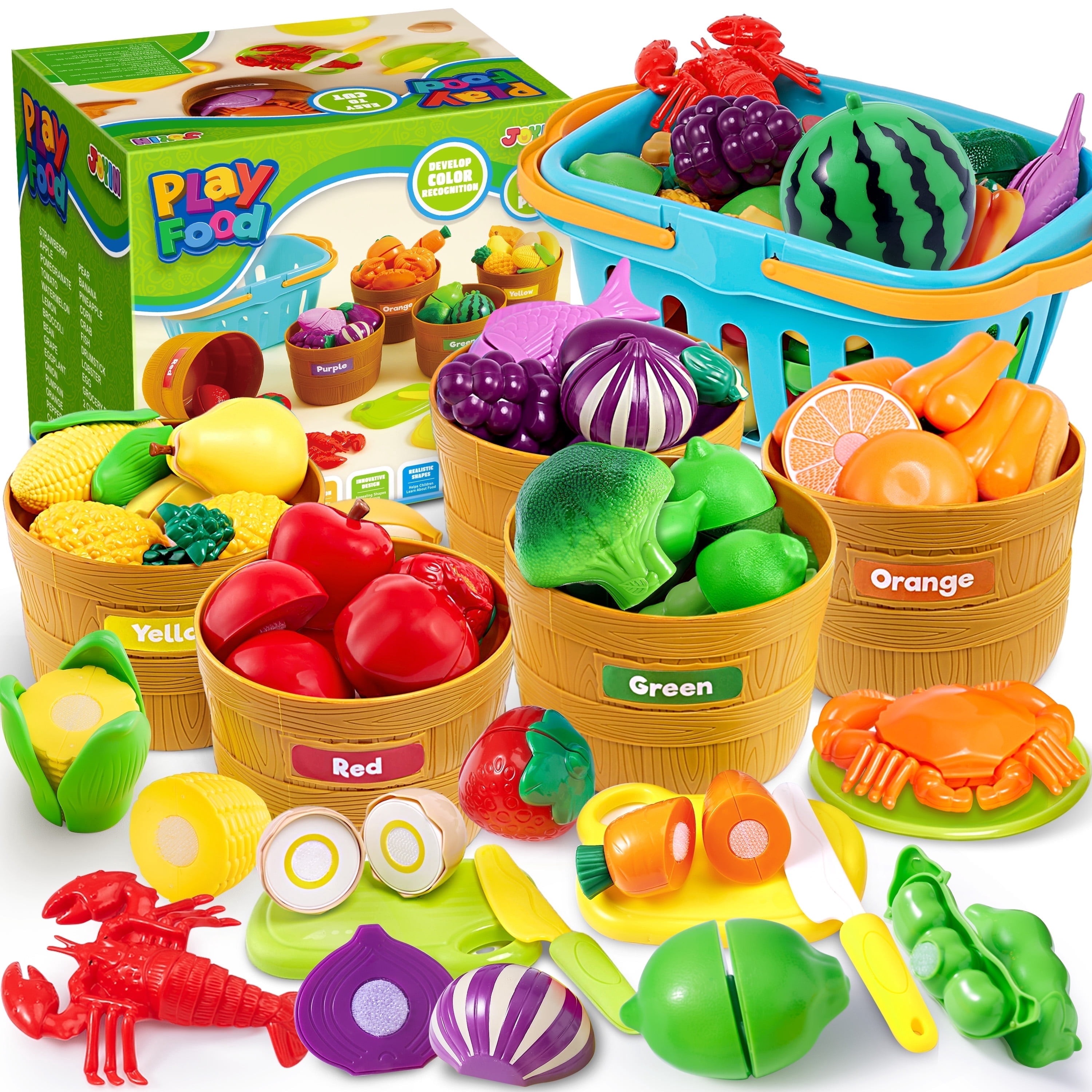 Joyfy 60 pcs Play Food Set for Kids Kitchen, Color Sorting Toy Food for ...