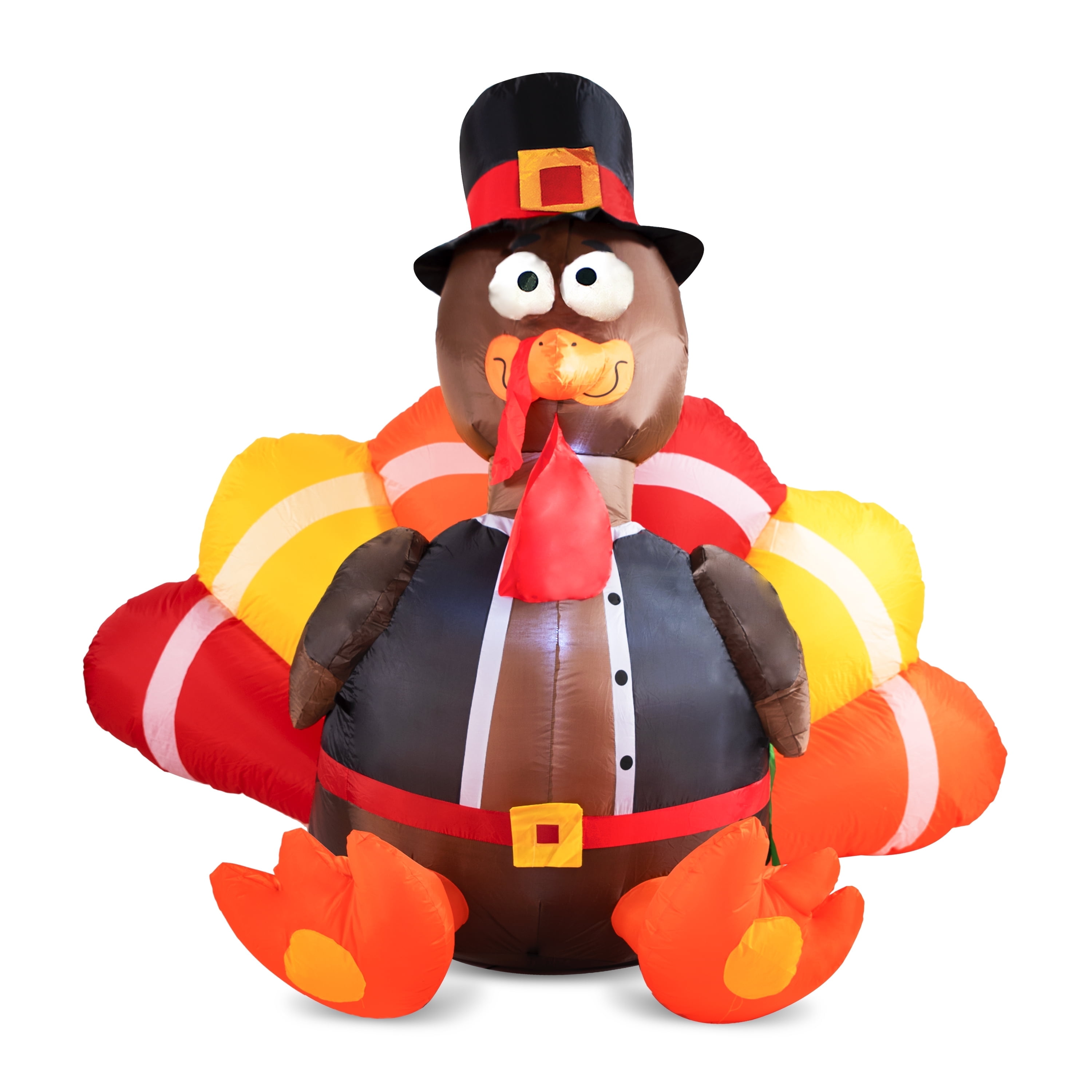 Joyfy 6FT Thanksgiving Inflatable Turkey with Pilgrim Hat and LED ...