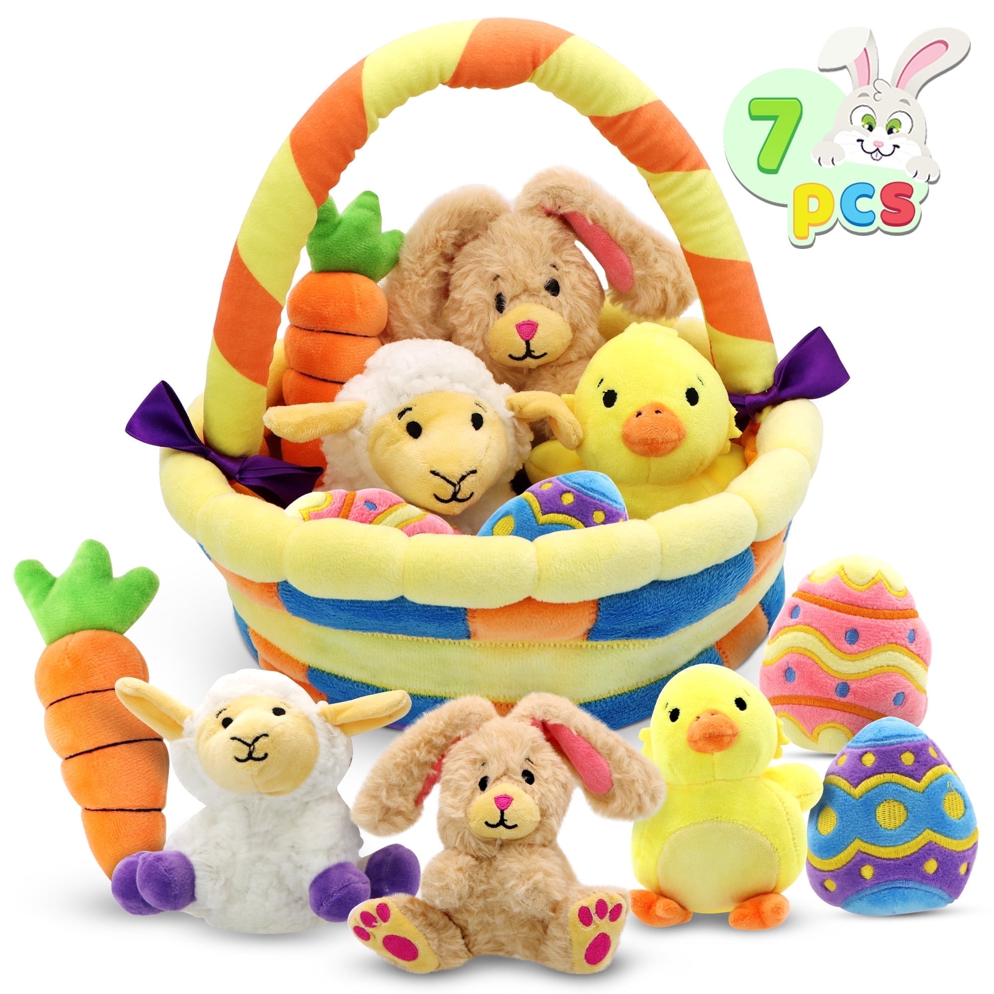 SYNCFUN 7 Pcs Easter Basket, Plushies Playset Stuffers, Soft Plush Toys ...