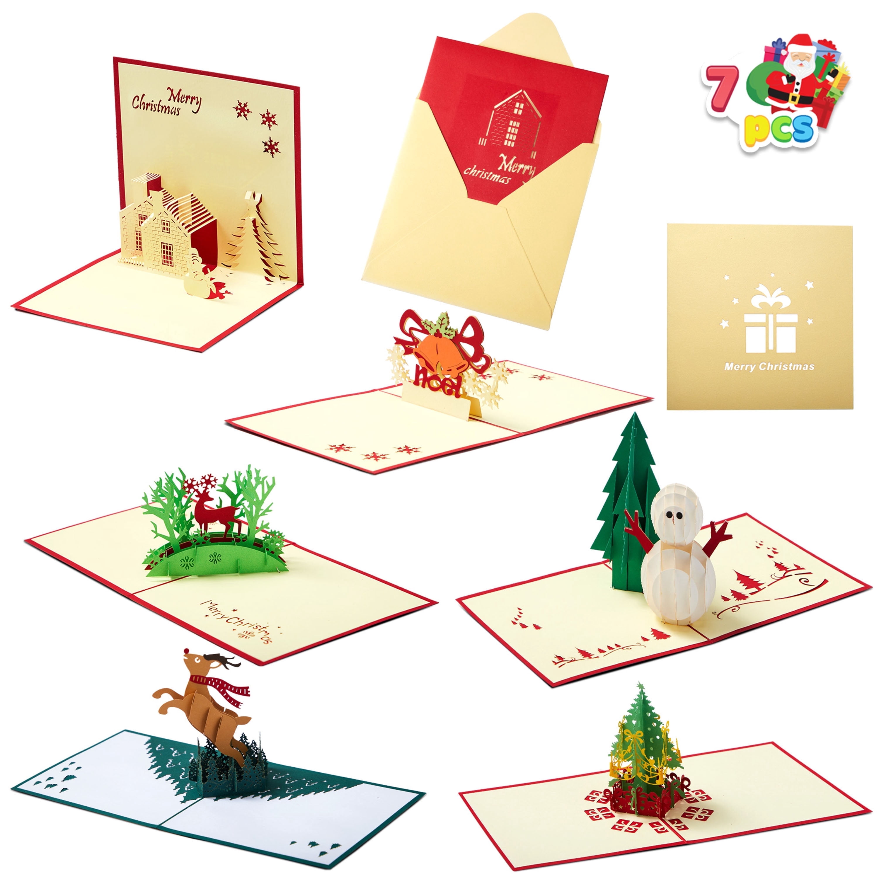 Joyfy 7 Pack 3D Greeting Pop up Christmas Cards, Cards with Unique ...