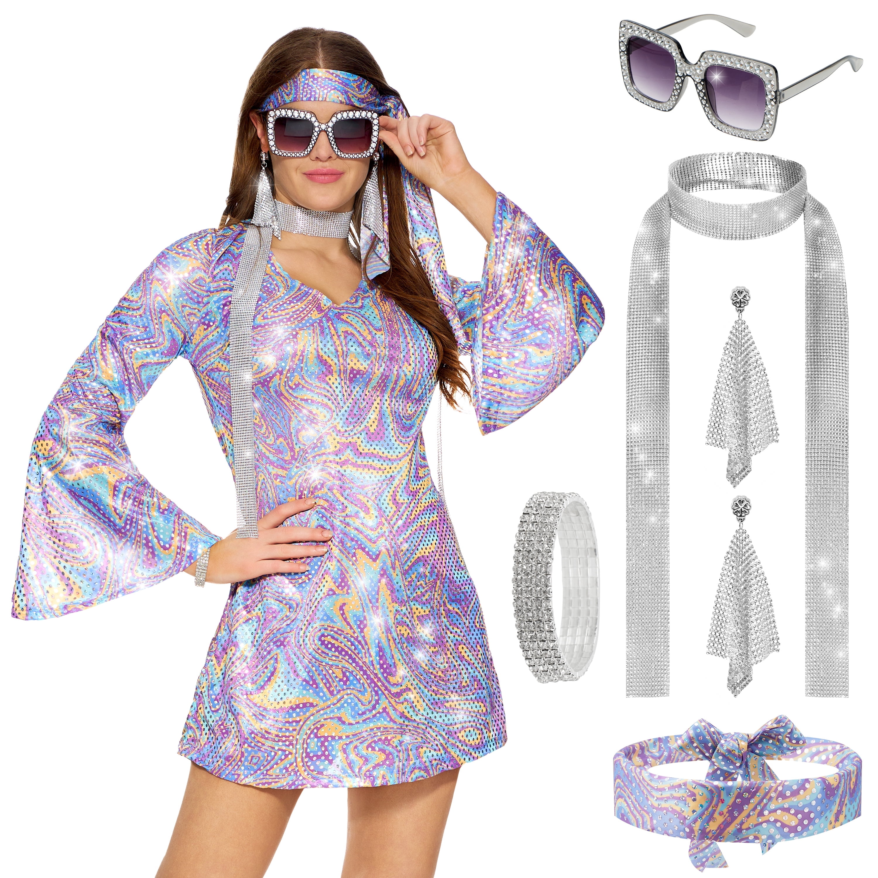 Joyfy 70s Costumes for Women, Halloween Disco Dress with 70s ...