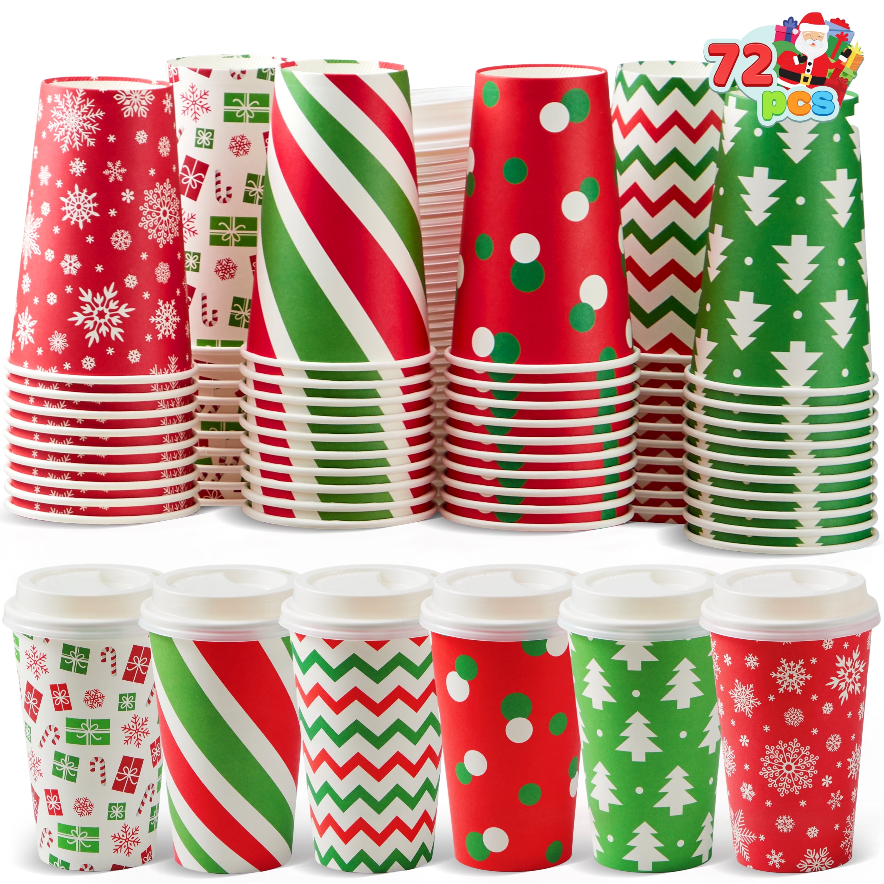 Joyfy 72 Pcs Christmas Disposable Paper Cups, 16 oz Xmas Dinnerware ...