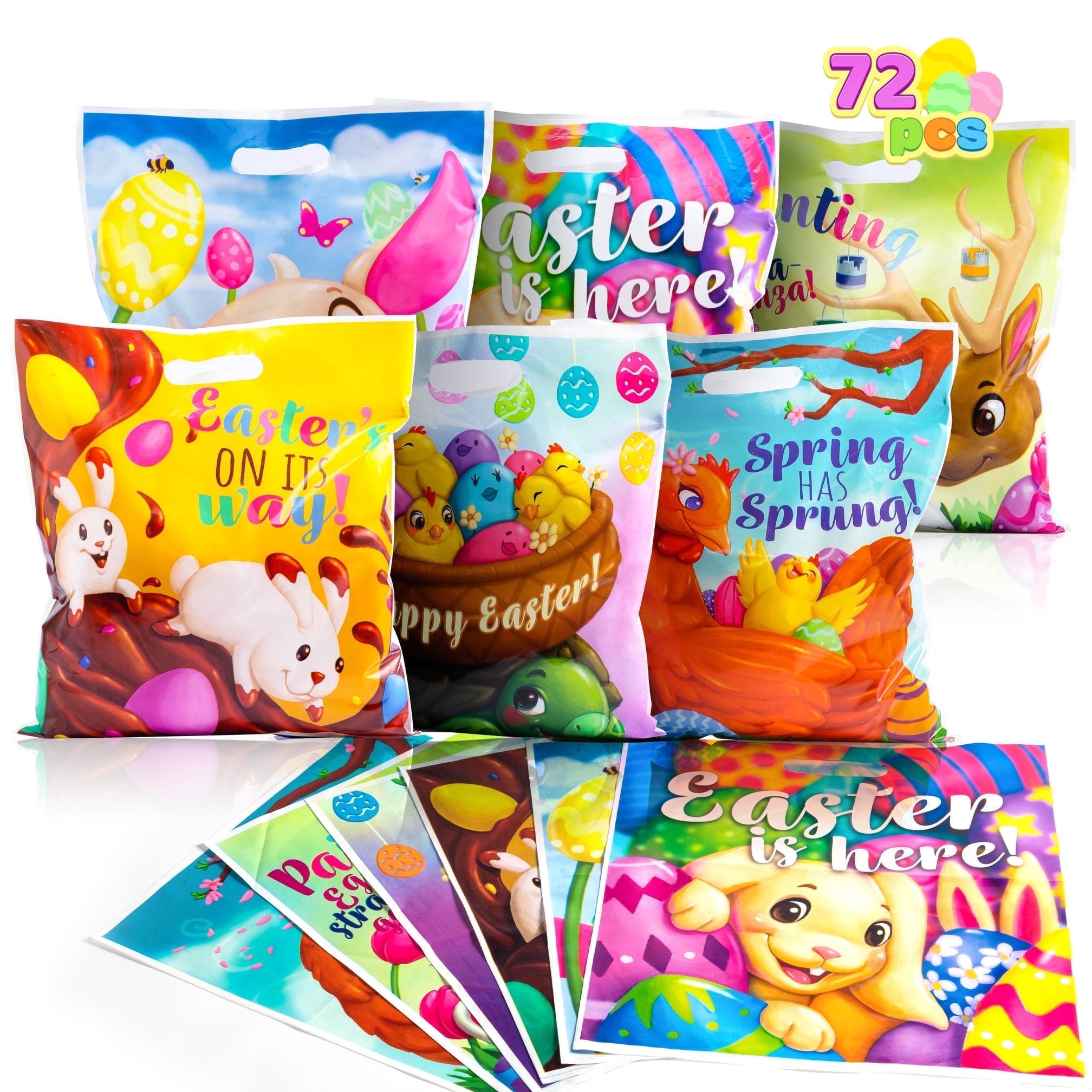 SYNCFUN 72 Pcs Large Easter Goodie Bags for Kids, PE Treat Bags, Easter ...
