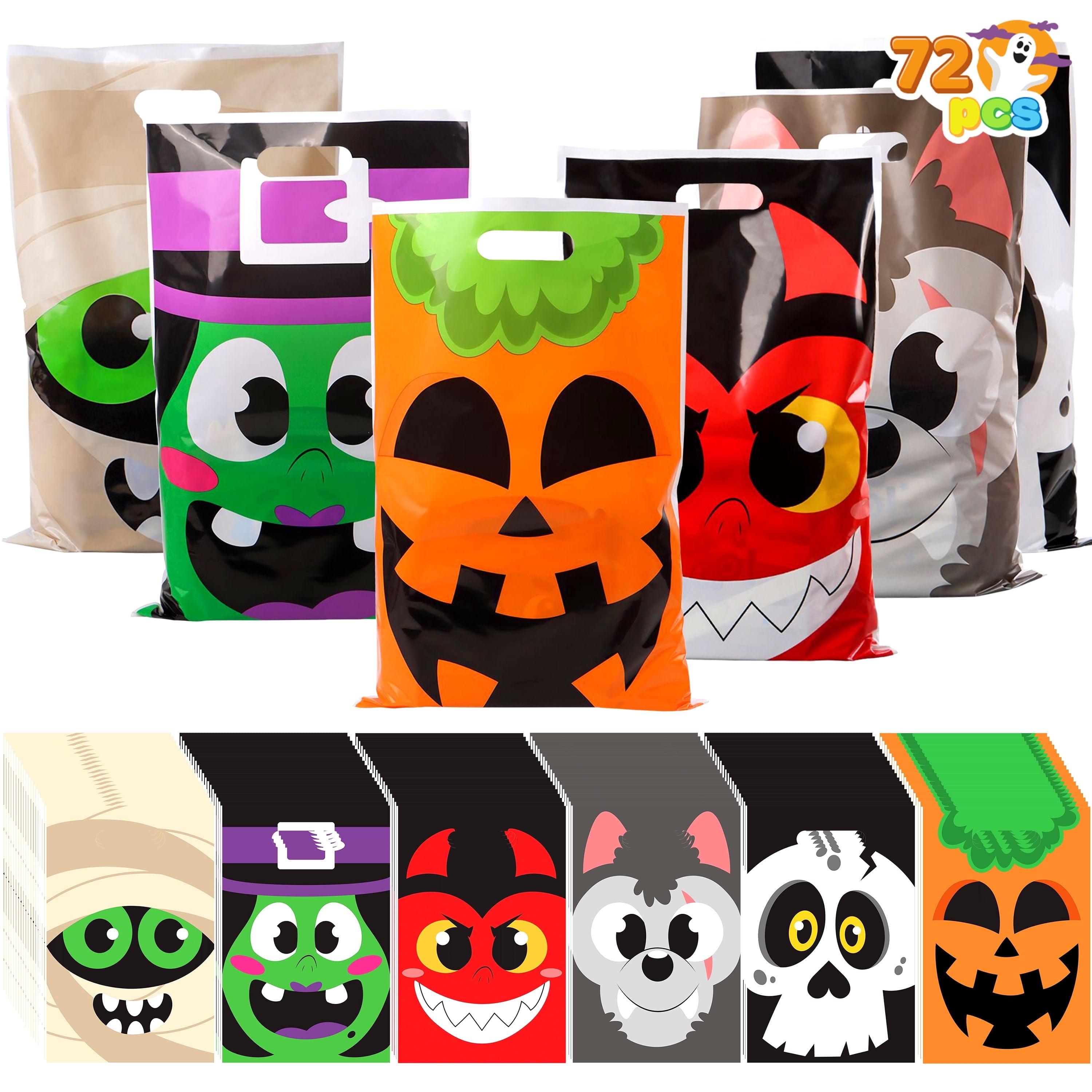 Joyfy 72 Pcs Halloween Bags,Halloween Treat Bags Plastic Trick or Treat ...
