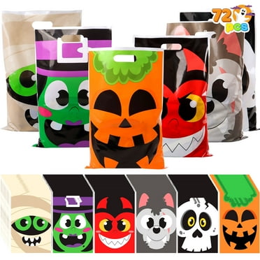 Joyfy 72 Pcs Halloween Goodie Bags,Trick or Treat Bags Plastic Halloween Bags for Kids,Halloween ...