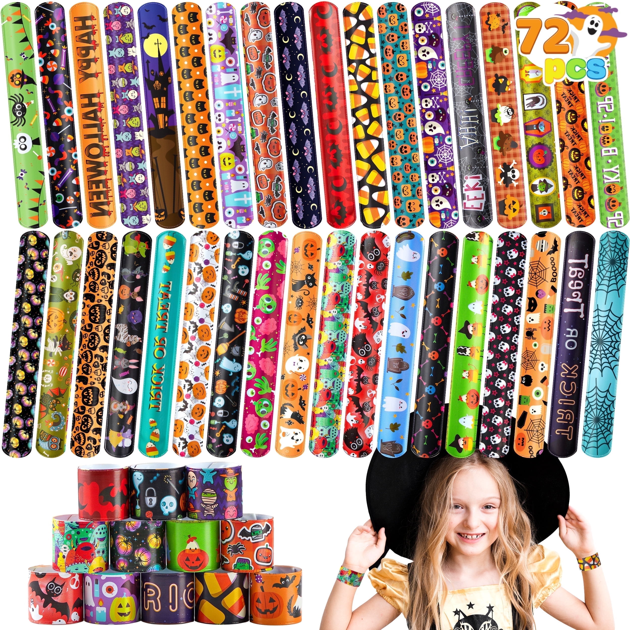 Joyfy 72 Pcs Halloween Slap Bracelets for Kids,Halloween Toys Bulk with ...
