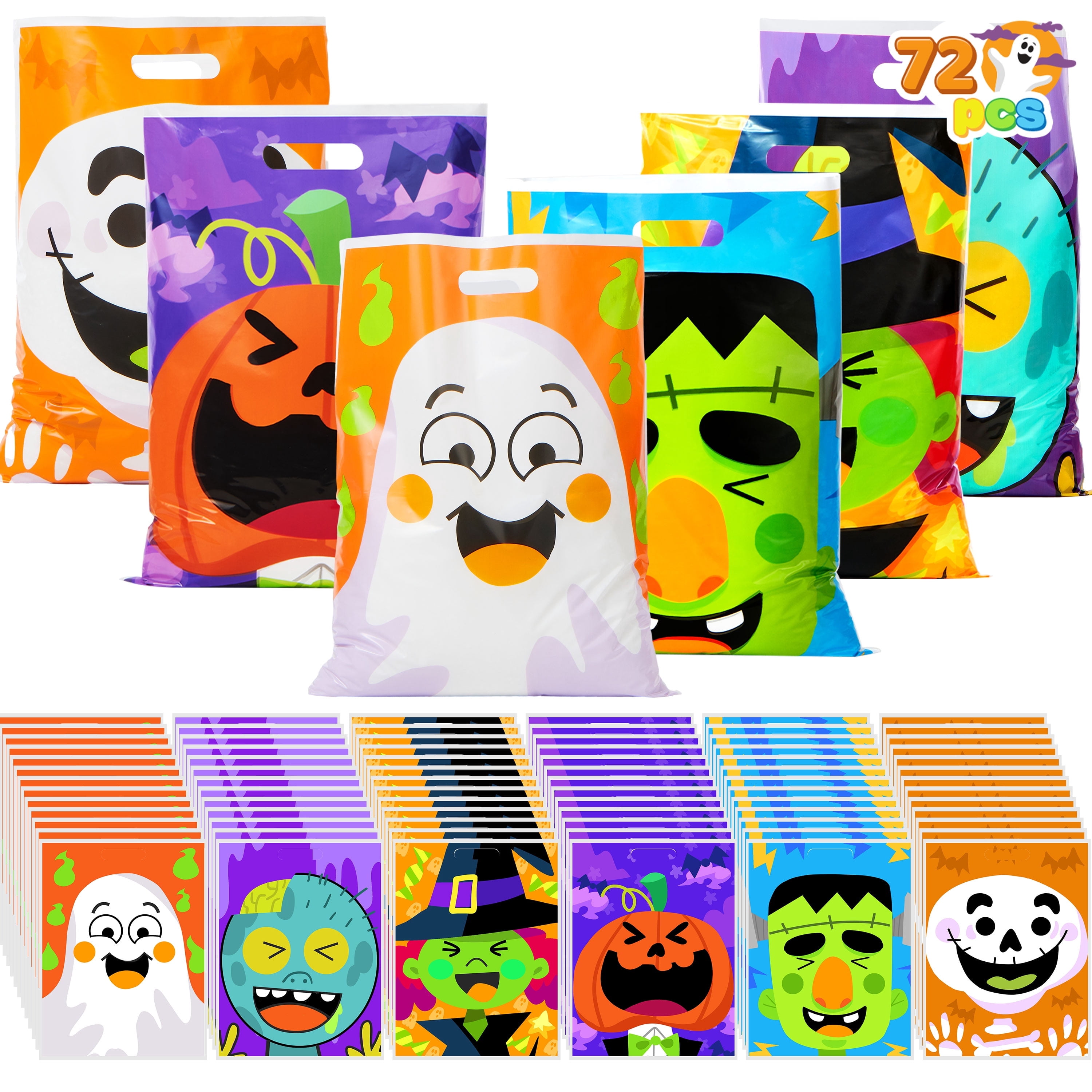 Joyfy 72 Pcs Halloween Treat Bags Goodie Bags Plastic Halloween Candy ...