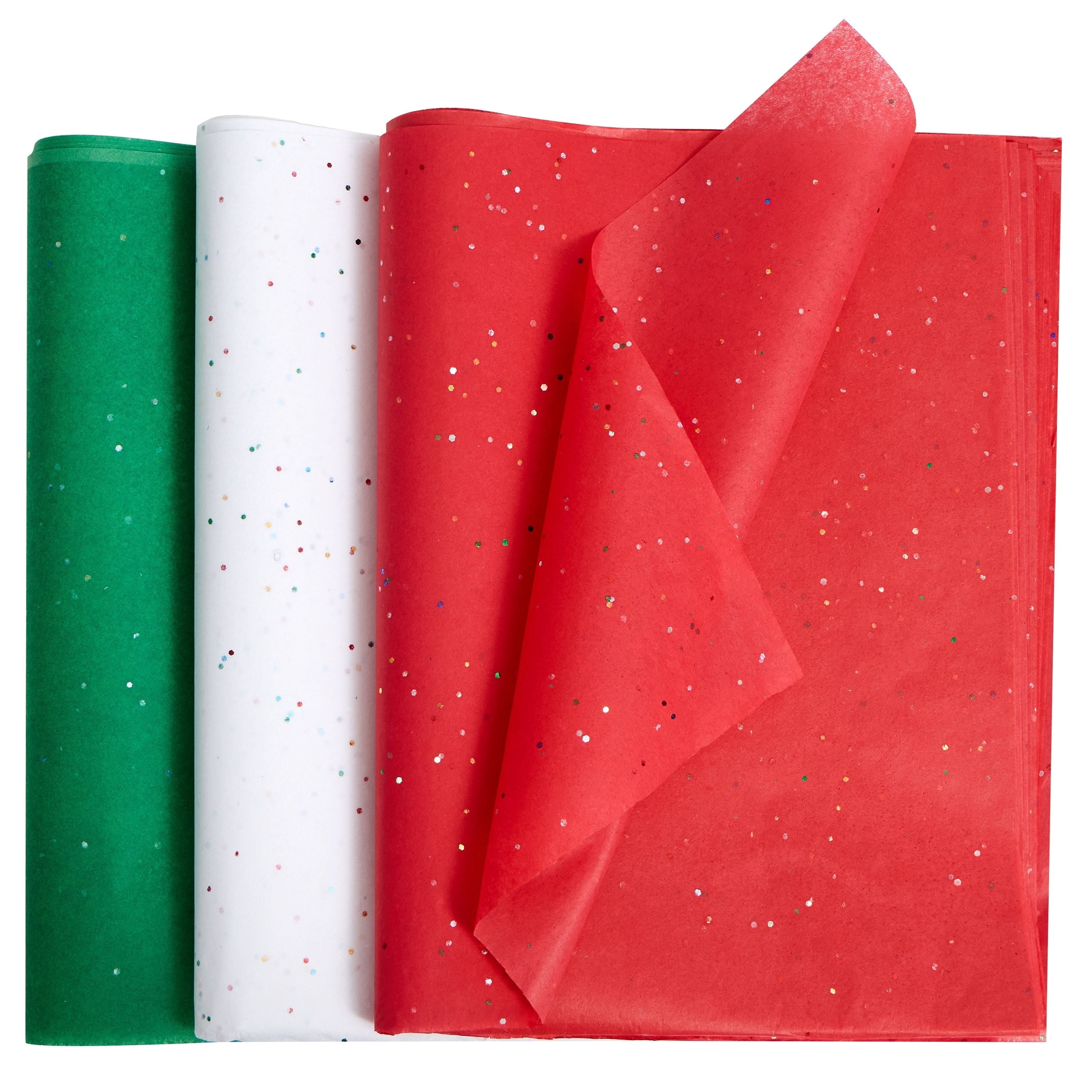 Joyfy 72 Sheets Christmas Glitter Tissue Paper Assorted Design (Red ...