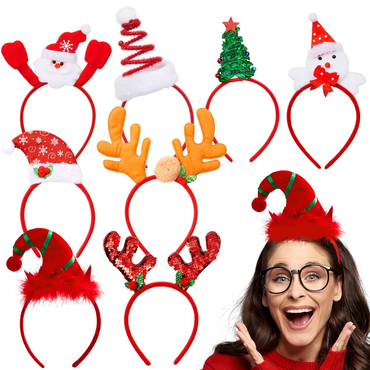 Joyfy 8 PCS Christmas Headbands 3D Head Hat Headbands for Kids Women ...
