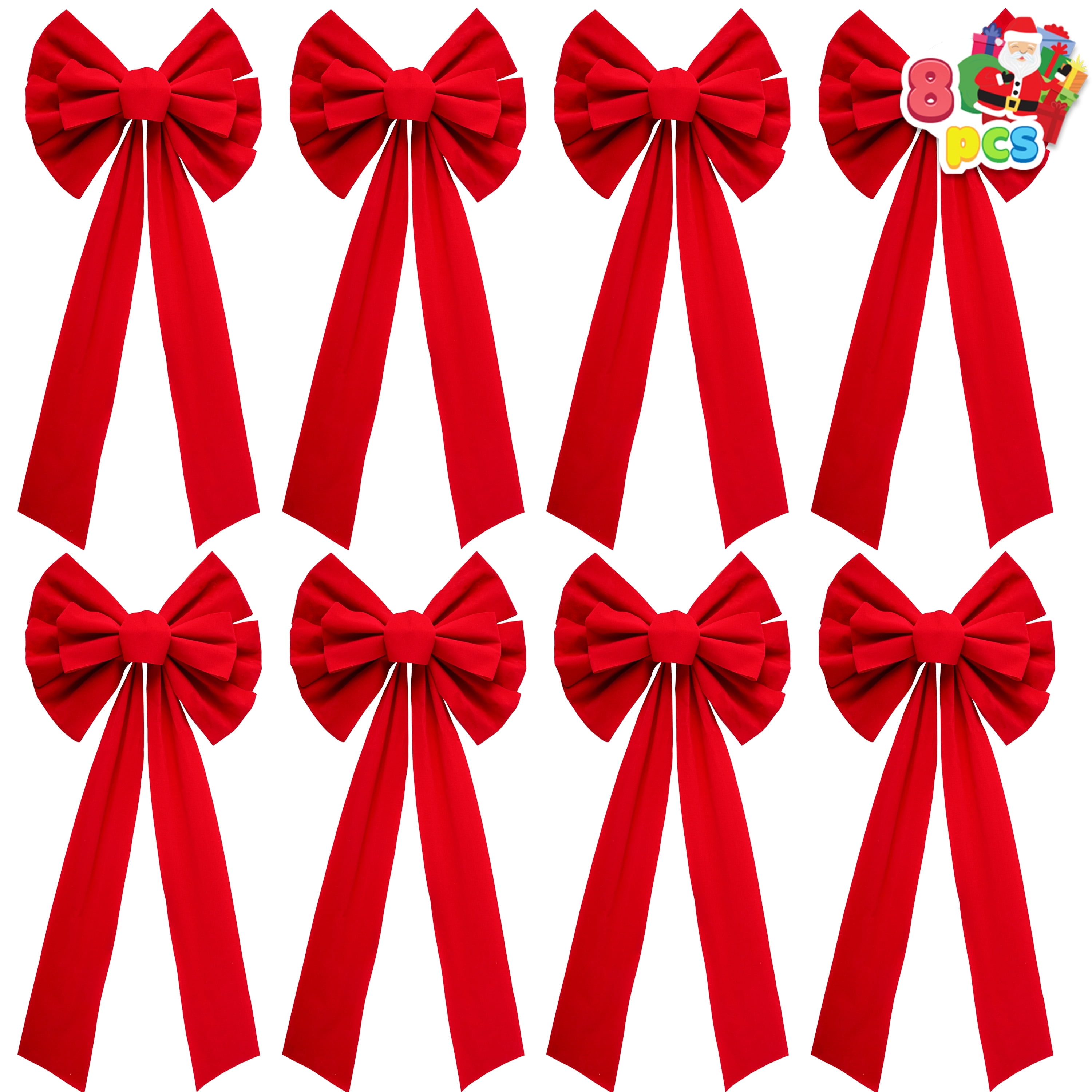 Joyfy 8 Pcs Christmas Red Velvet Bows, 26"x 10" Wide Decorative ...
