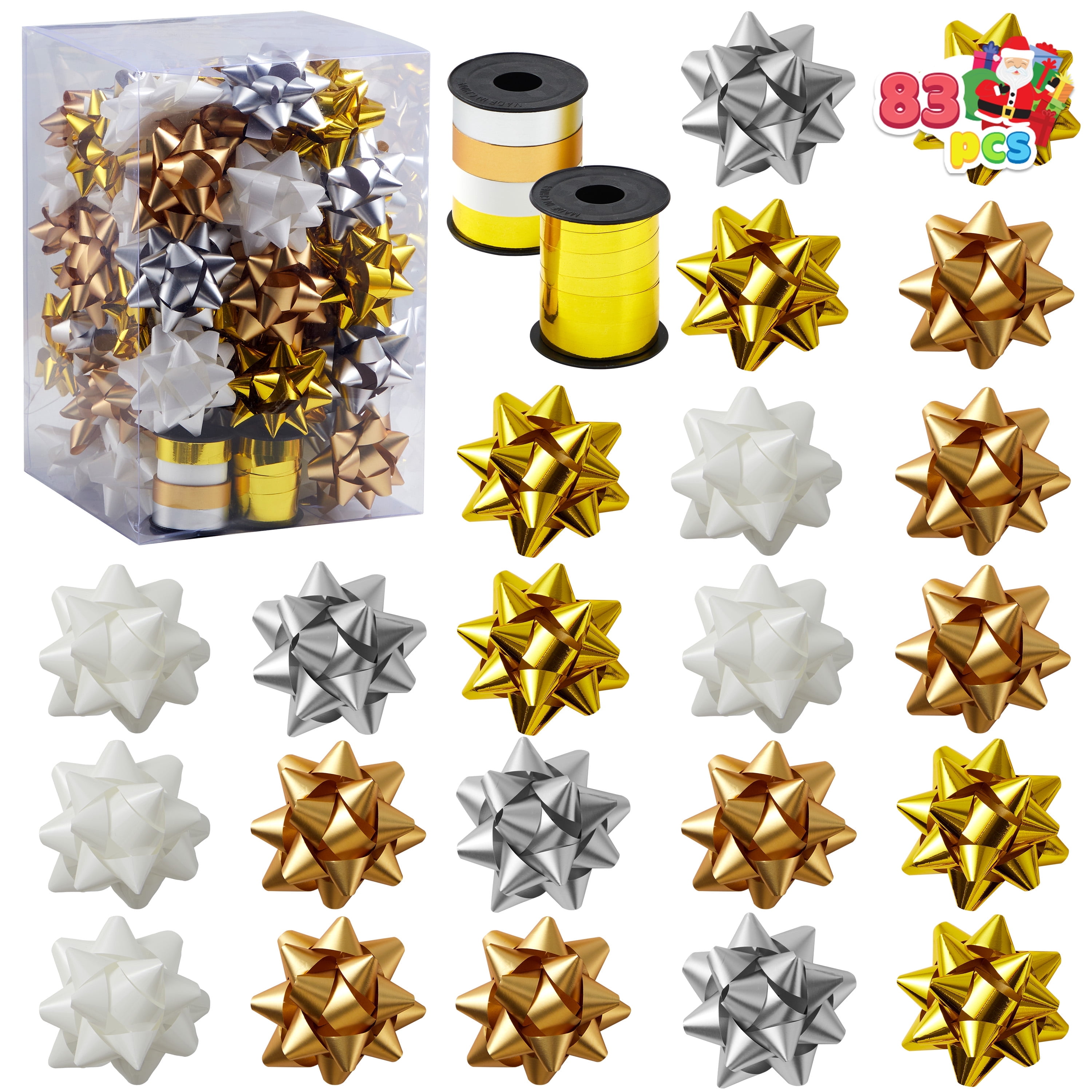 Joyfy 83 Pcs Christmas Gift Bows & Gift Ribbons, 75pcs 3" Christmas ...