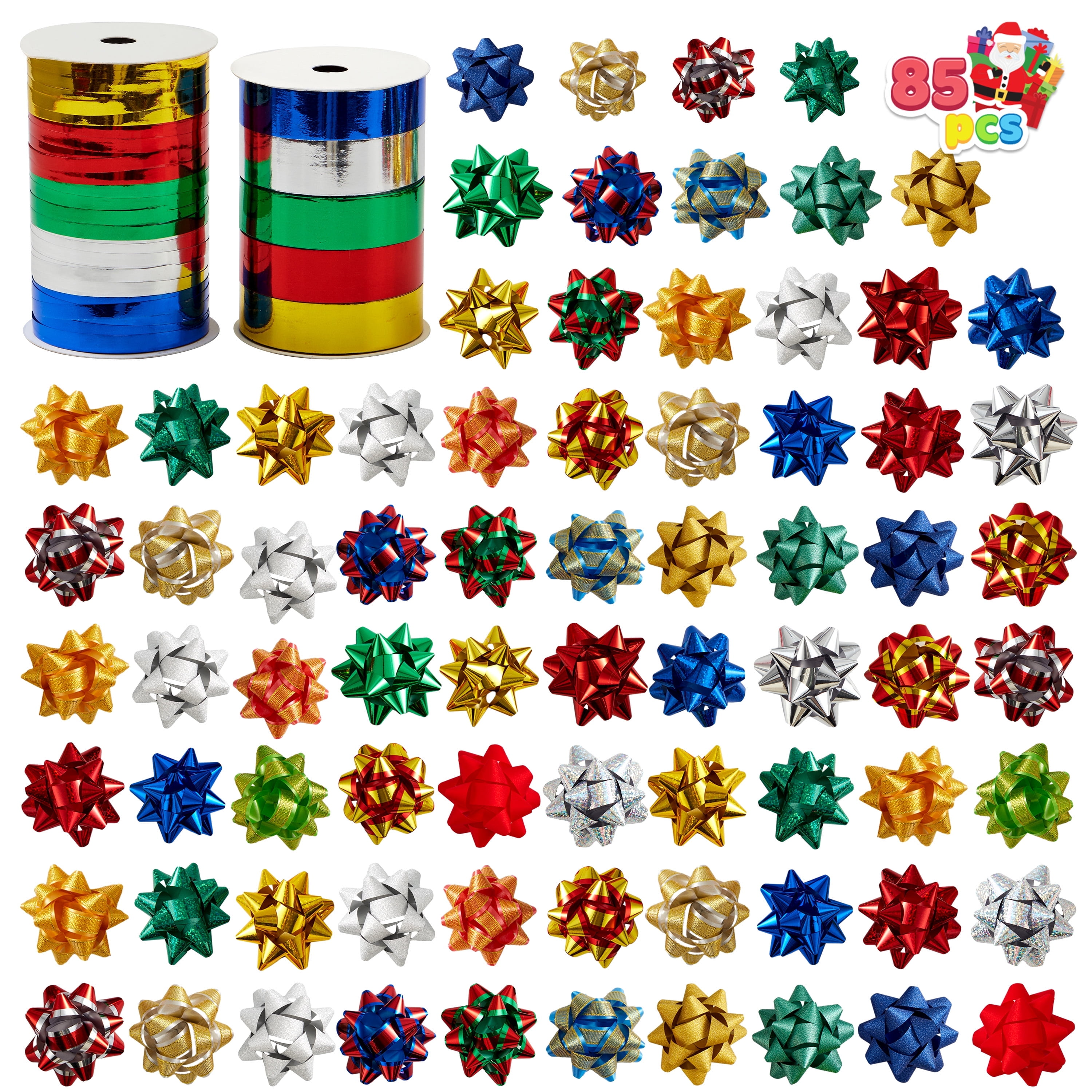 Joyfy 85 Pcs Christmas Gift Bows & Gift Ribbons, 75pcs 3 Inch Christmas ...
