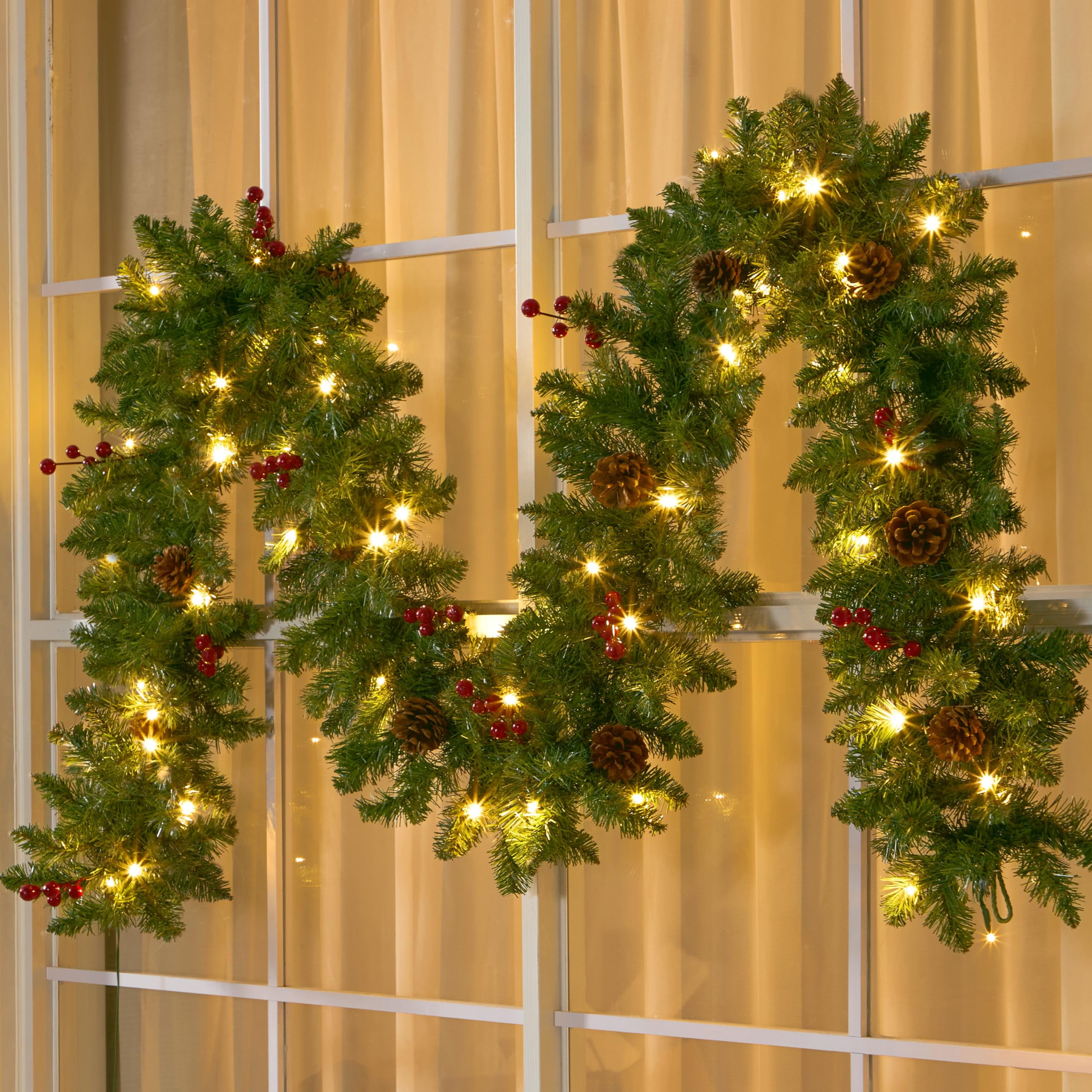 Joyfy, Christmas Garland, 9FT with 100 LED, Pine Cones & Berries ...