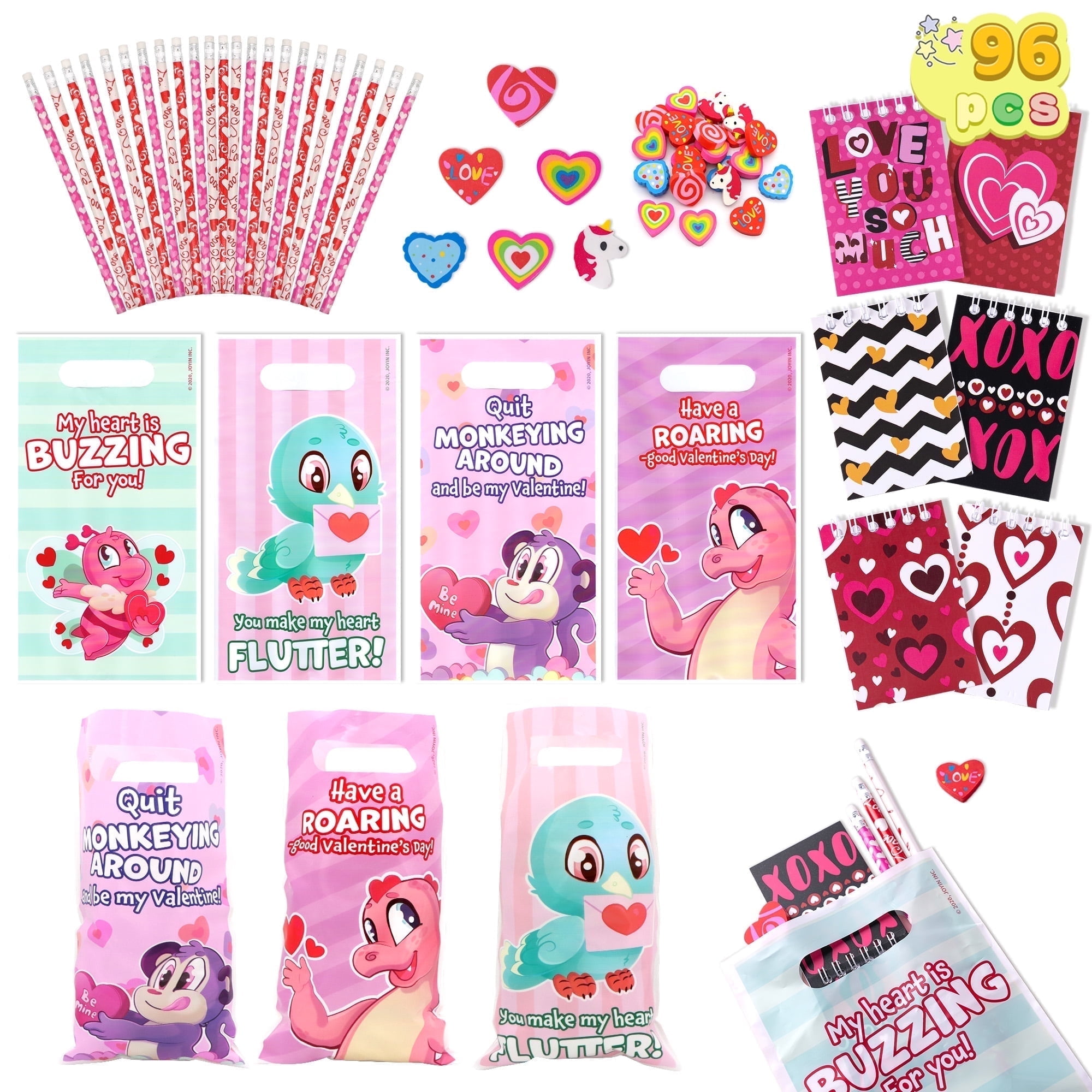 SYNCFUN 96 Pcs Valentines Day Kit Pack for Kids, Goodie Bag Stuffers ...