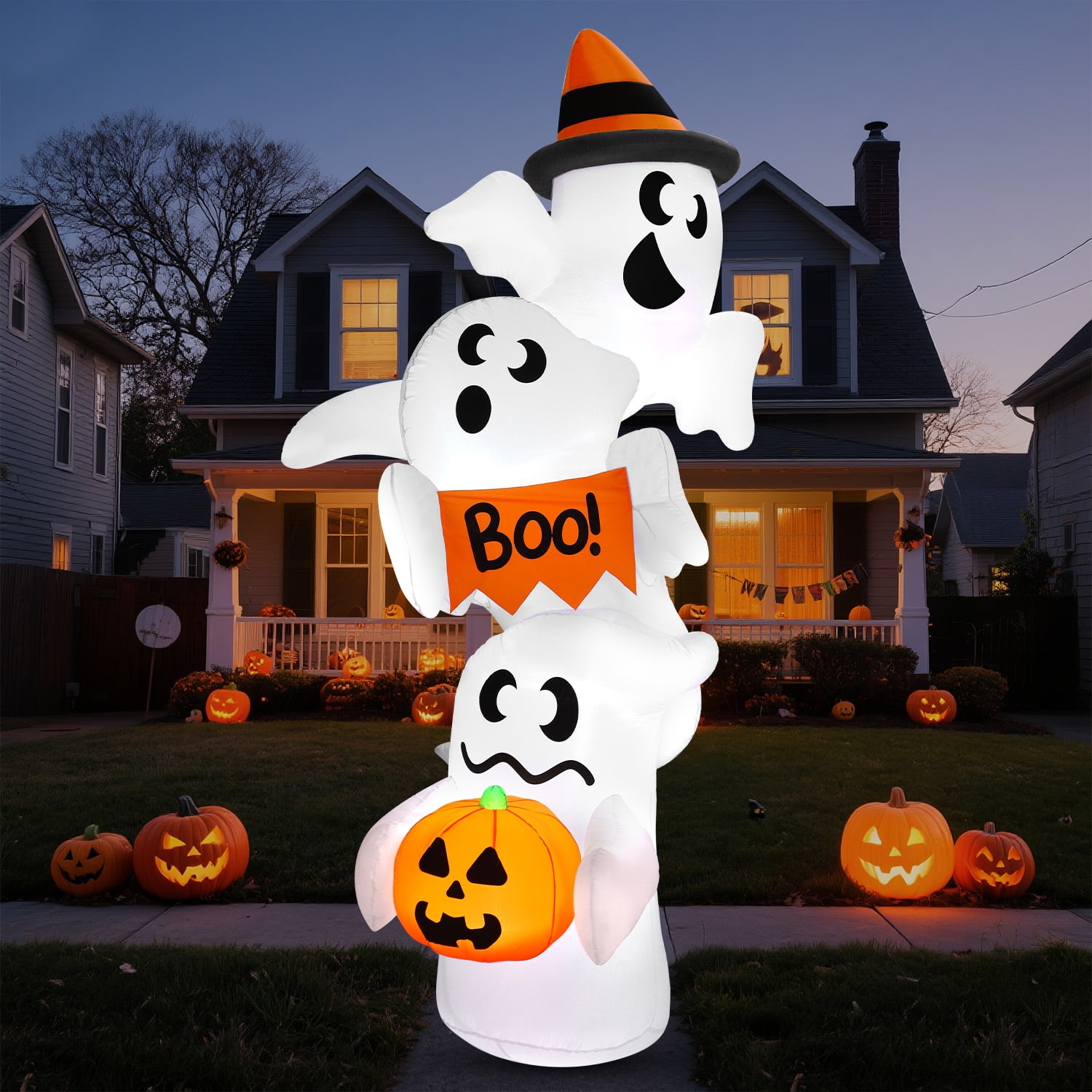 Joyfy 9ft Halloween Ghost Inflatable,Three Overlap Ghost Outdoor ...