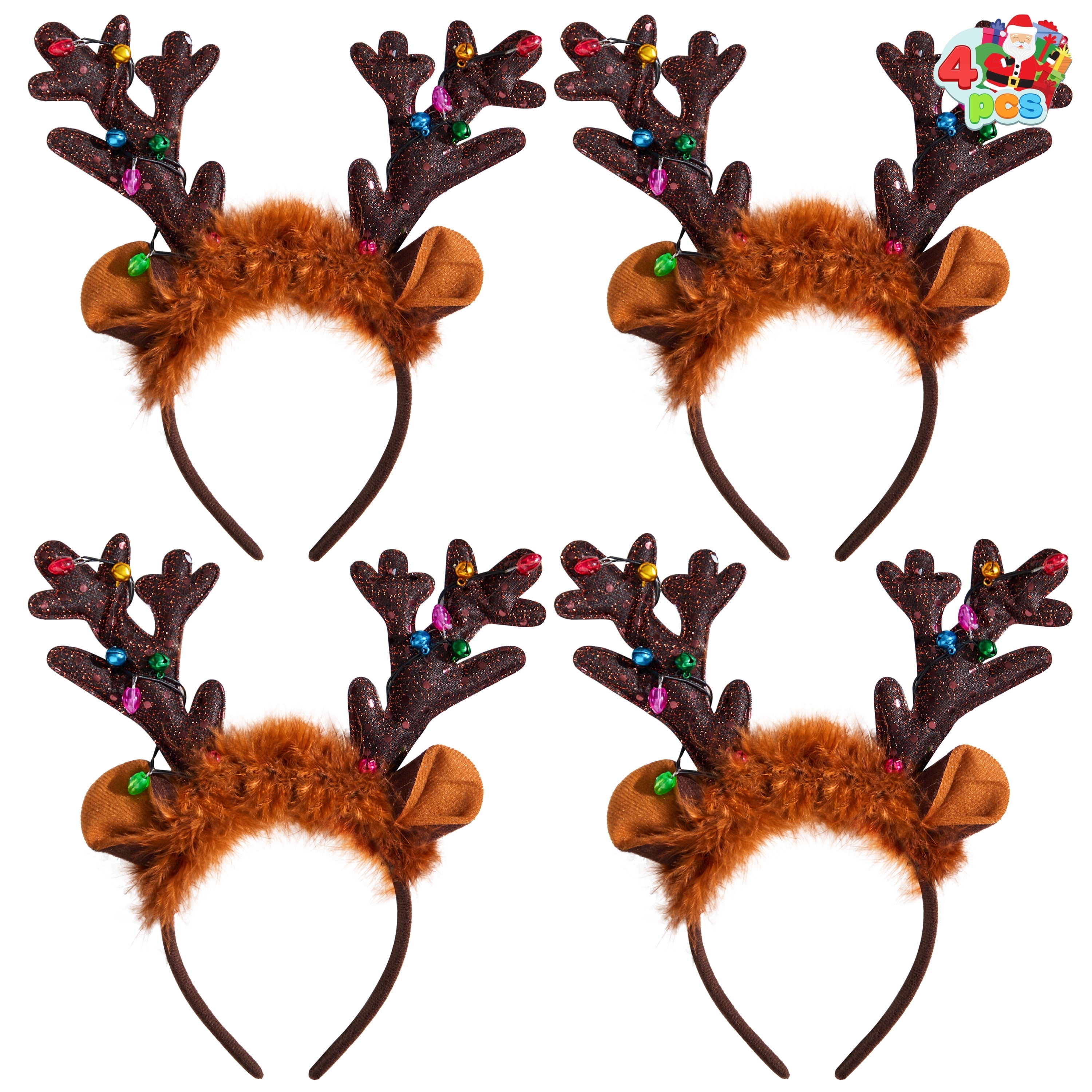 Joyfy Christmas 4 Pieces Reindeer Headbands, Christmas Light Up LED ...