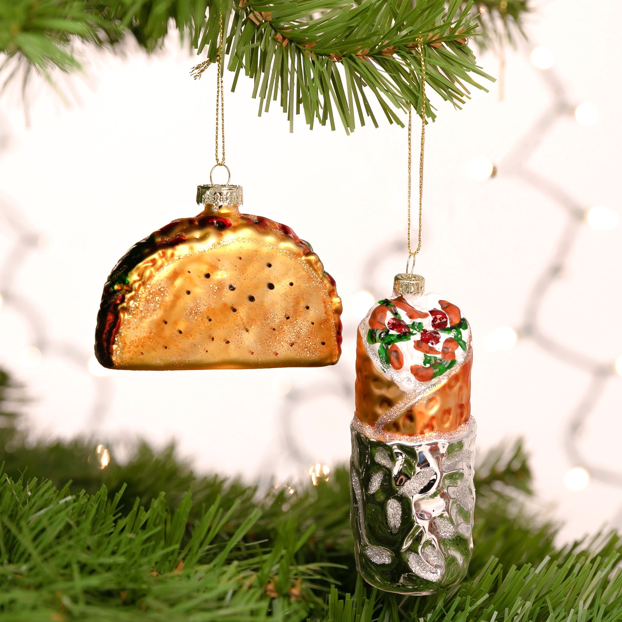 Joyfy Christmas Glass Blown Ornament Taco and Burrito Set Handcrafted ...