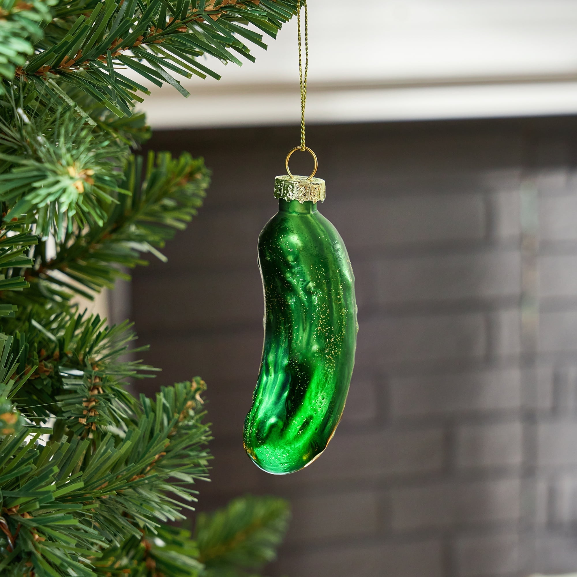 Joyfy Christmas Pickle Glass Ornament, Xmas Glass Blown Food Ornament ...