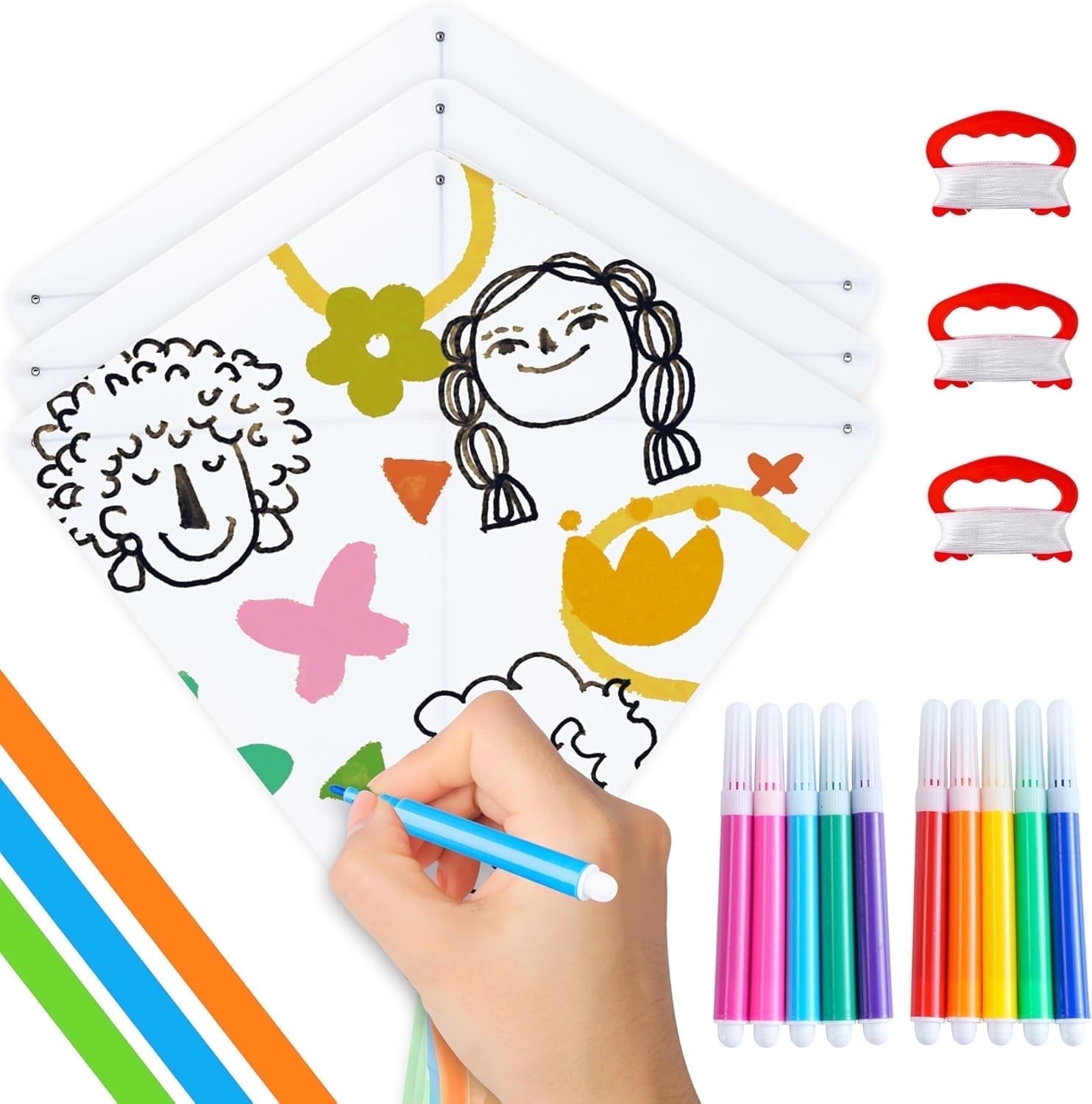 Joyfy DIY Kite, 3 Pack Diamond Blank Kites with Color Markers, Kids ...