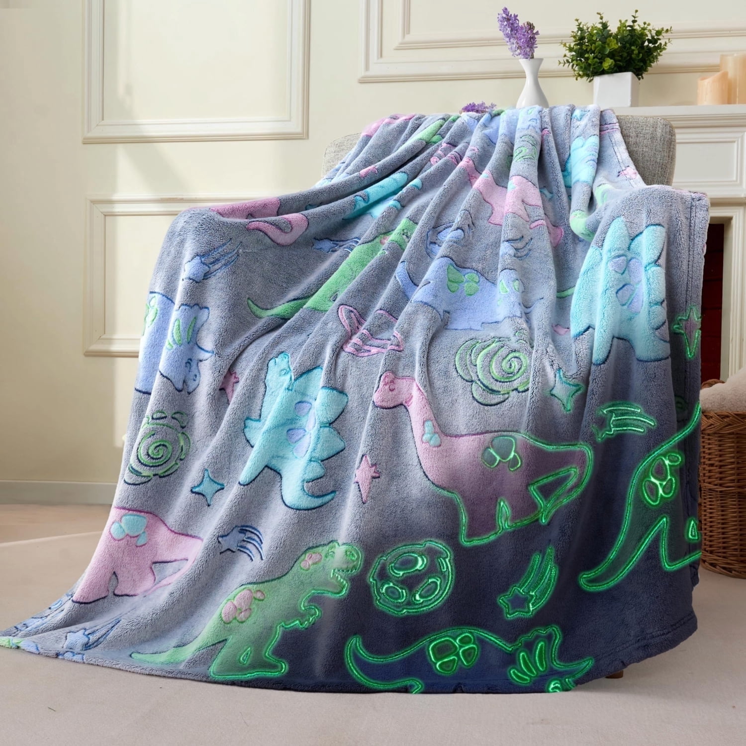 Joyfy Glow in The Dark Blanket Dinosaur Gifts for Boys Girls 50" x 60 ...