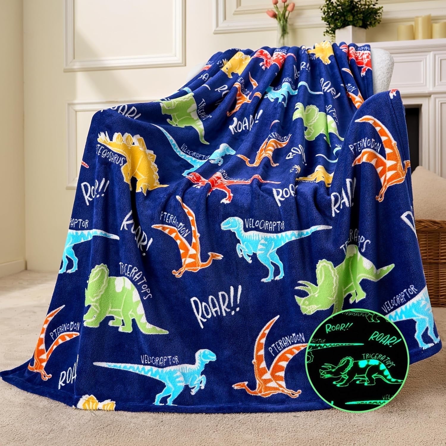 Joyfy Glow in The Dark Dinosaur Blanket for Kids Gifts for Boys 50" x ...