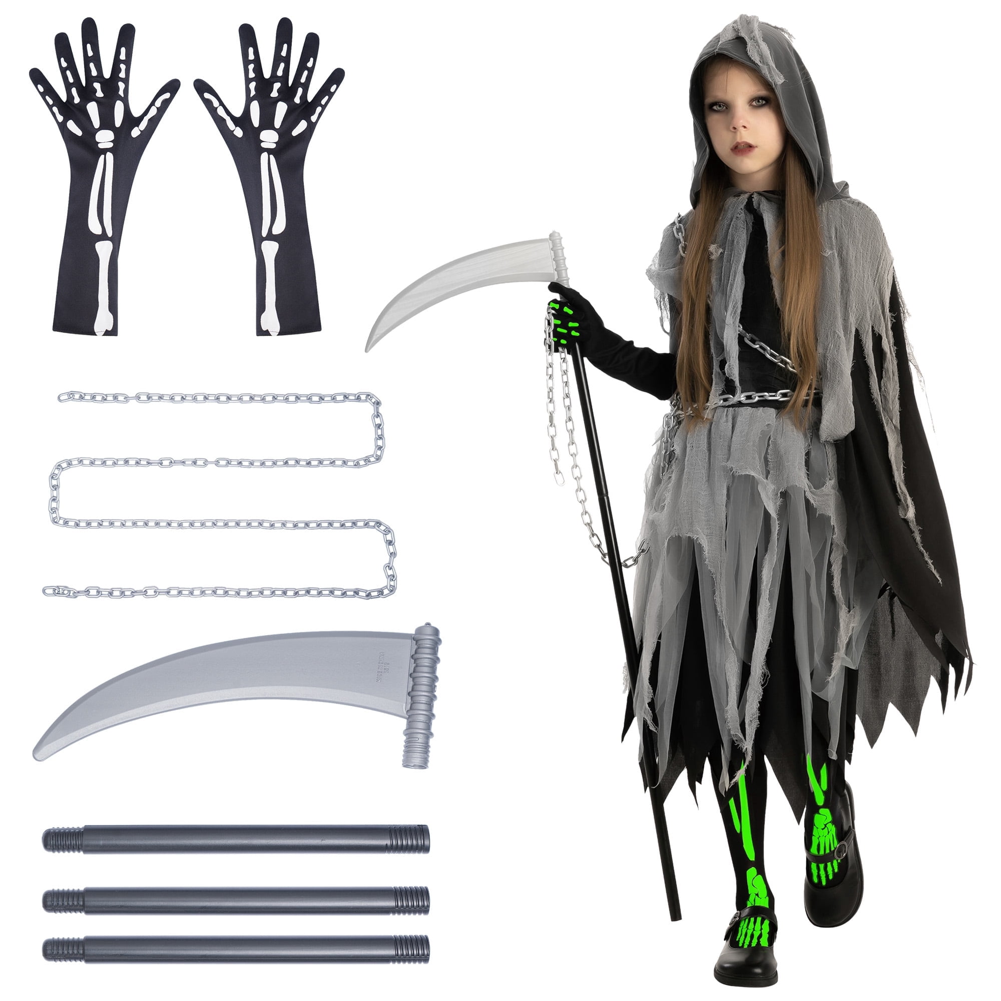 Joyfy Grim Reaper Costume for Kids, Glow in the Dark Grim Reaper ...
