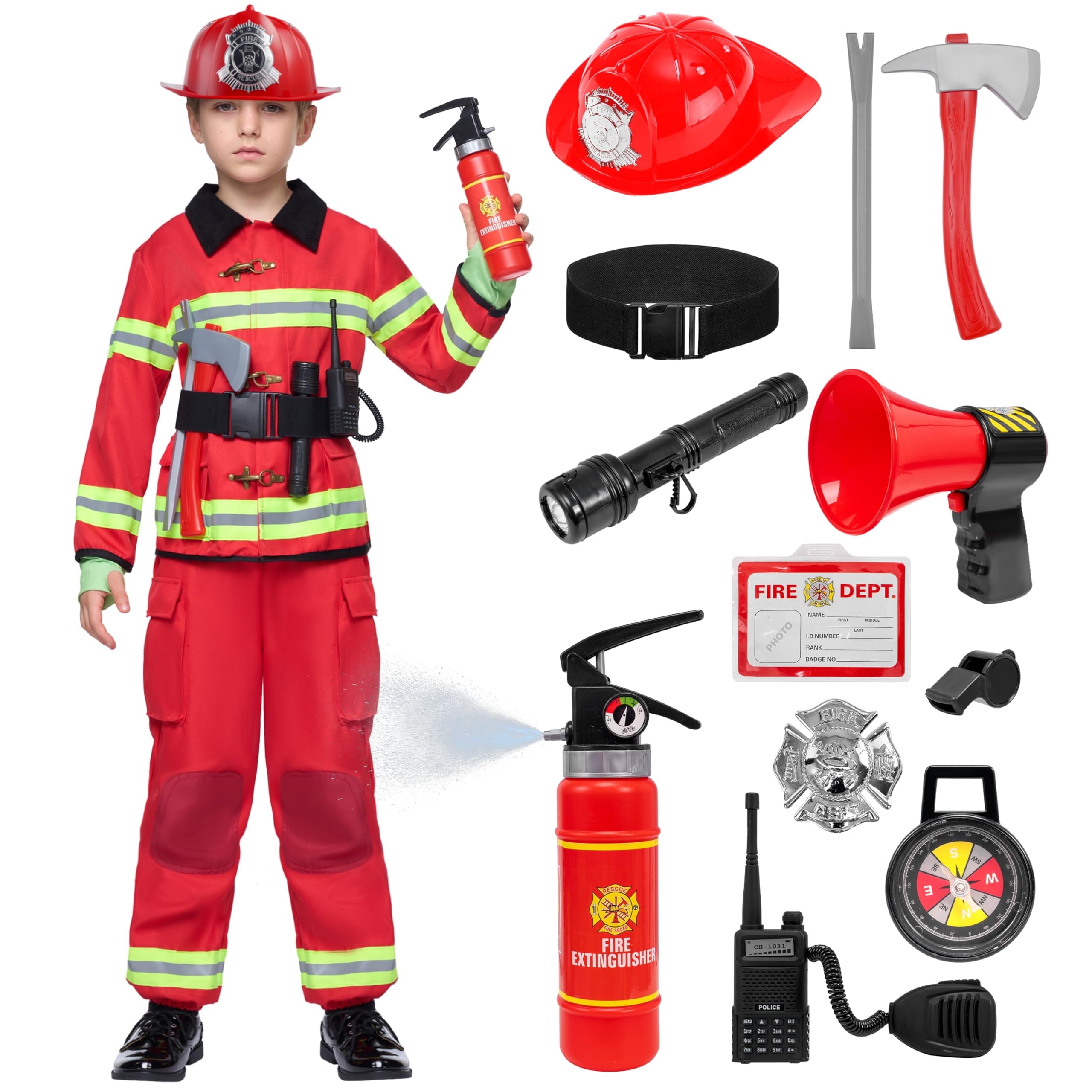 Joyfy Halloween Boys Fireman Costume, Firefighter Costume for Kids ...