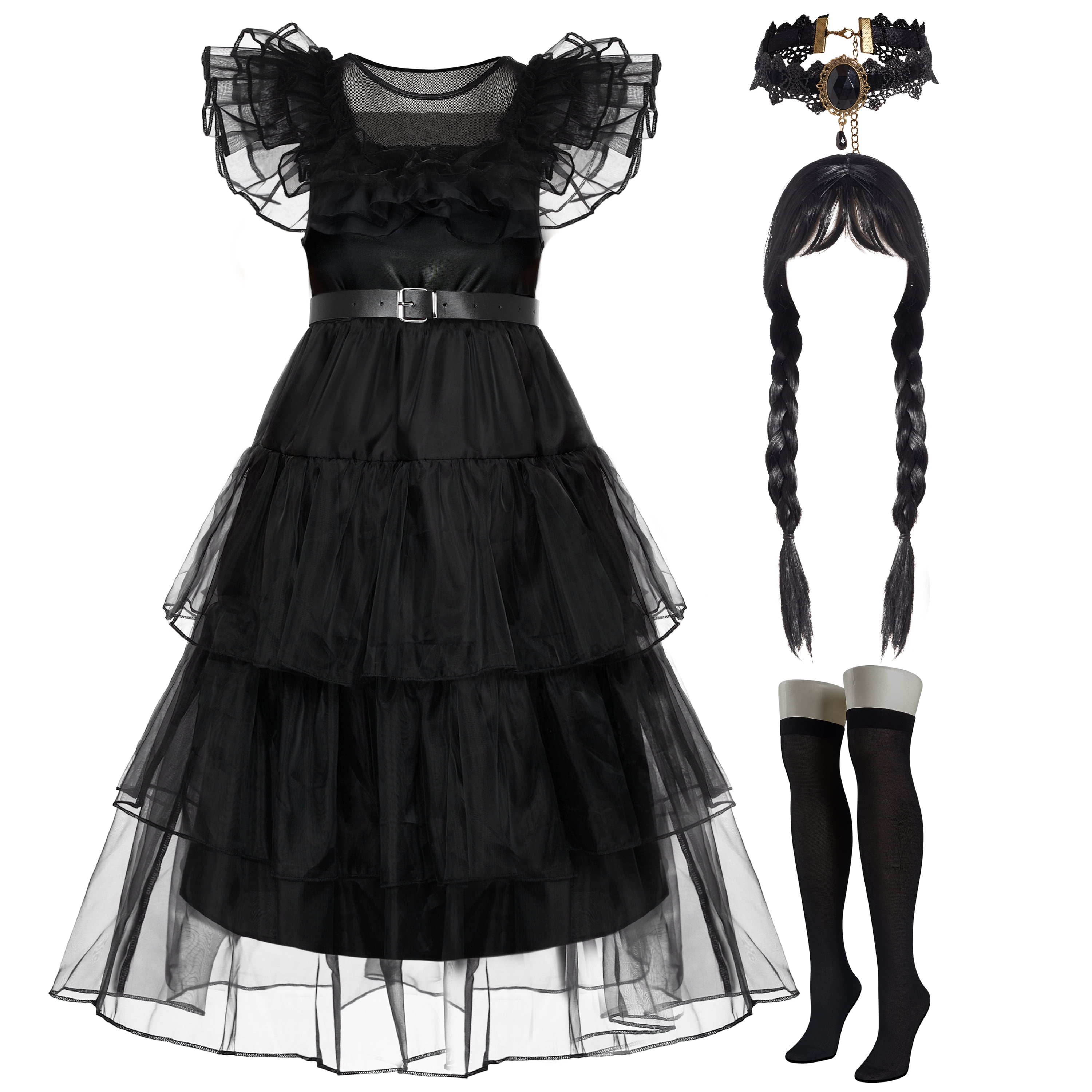 Joyfy Halloween Costume Set for Girls, Dark Vintage Prom Dress for Kids ...