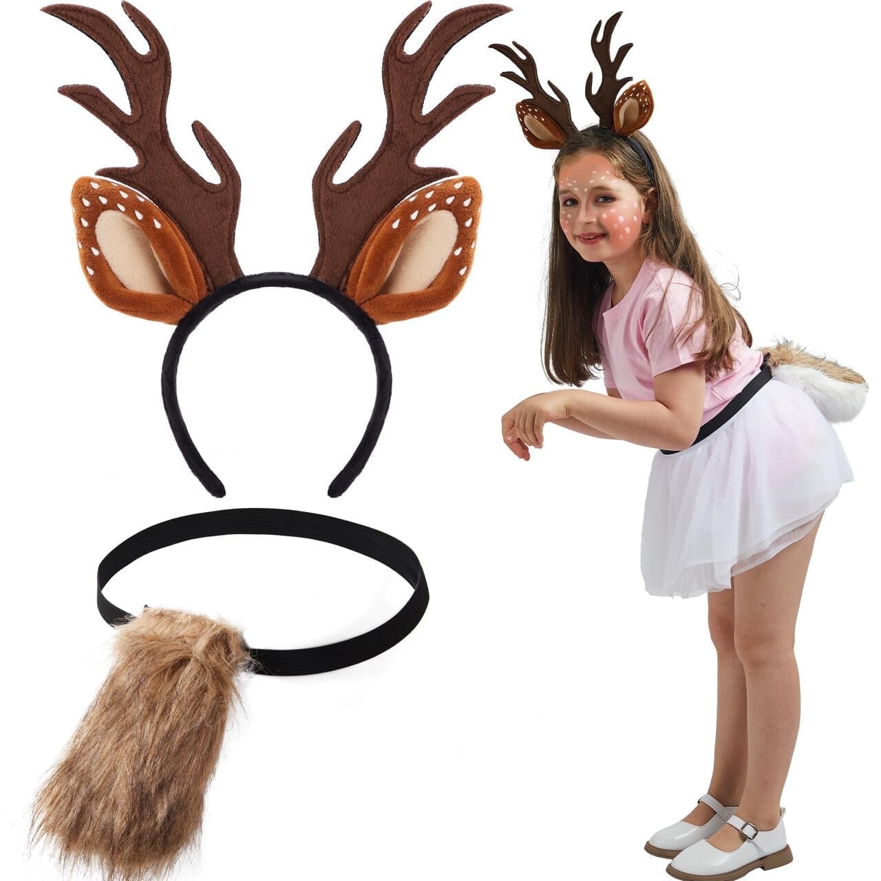 Joyfy Halloween Deer Headband,Antler Headband Reindeer with Fawn Tail ...
