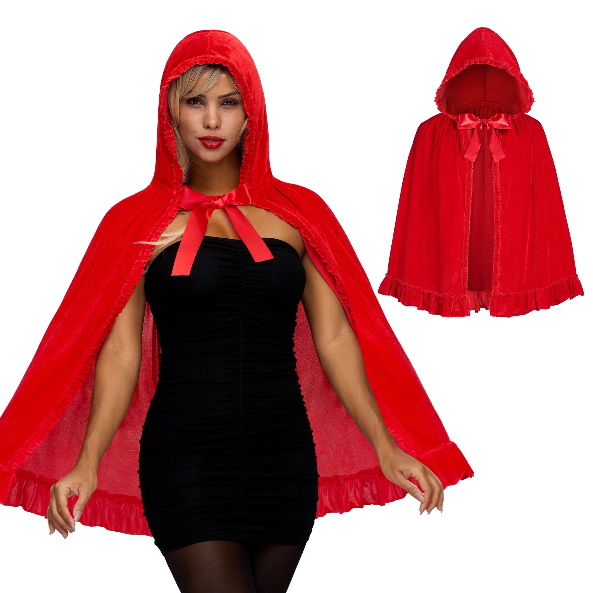 Joyfy Halloween Floral Hood Cape for Adult Women, Short Red Riding ...