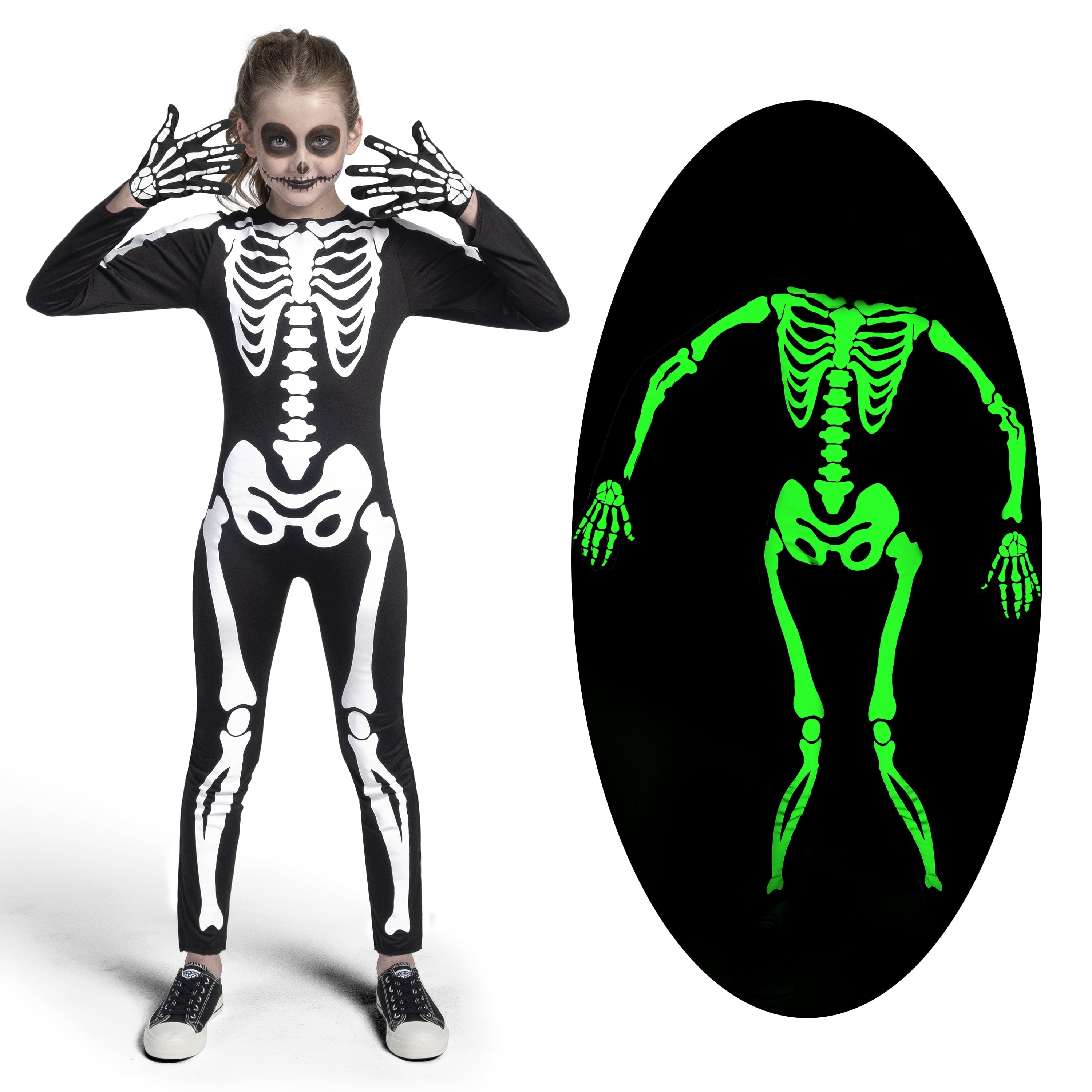 Joyfy Glow in the Dark Skeleton Costume for Kids Halloween Dress Up ...