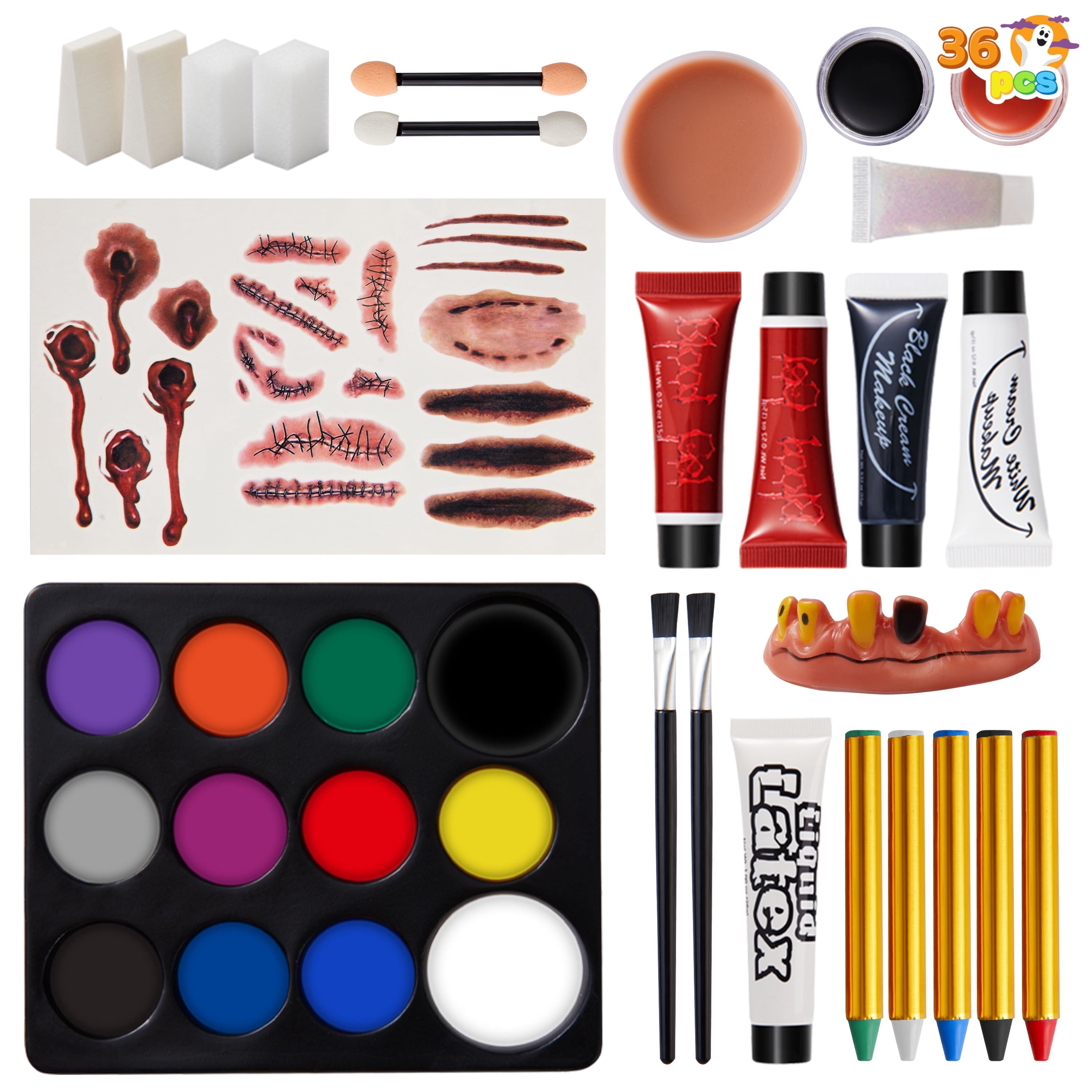 Joyfy 36 Pcs Halloween Makeup Kit,Halloween Family Makeup Set Face ...