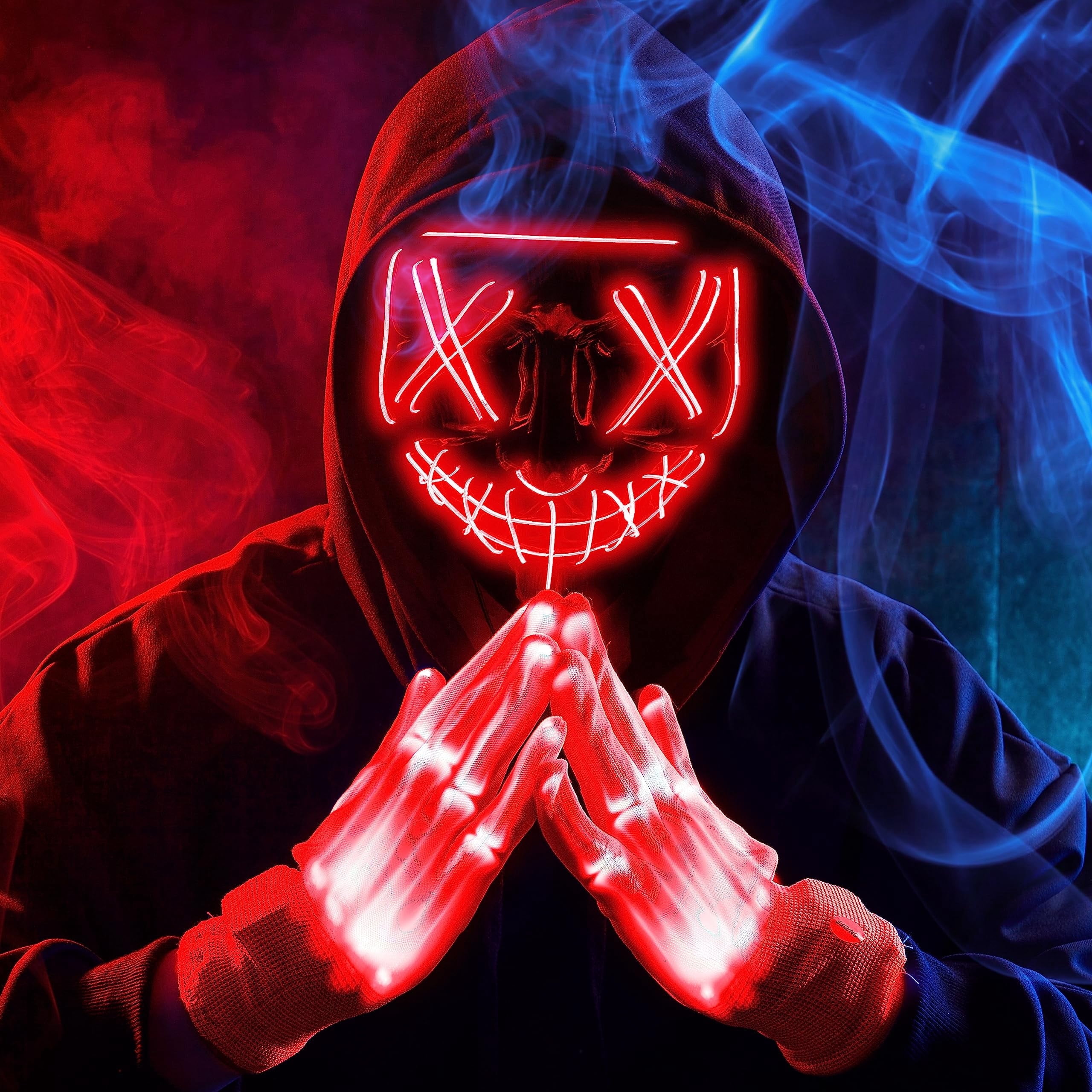 Joyfy Halloween Mask Light up Mask and Gloves,Scary Halloween Costumes ...