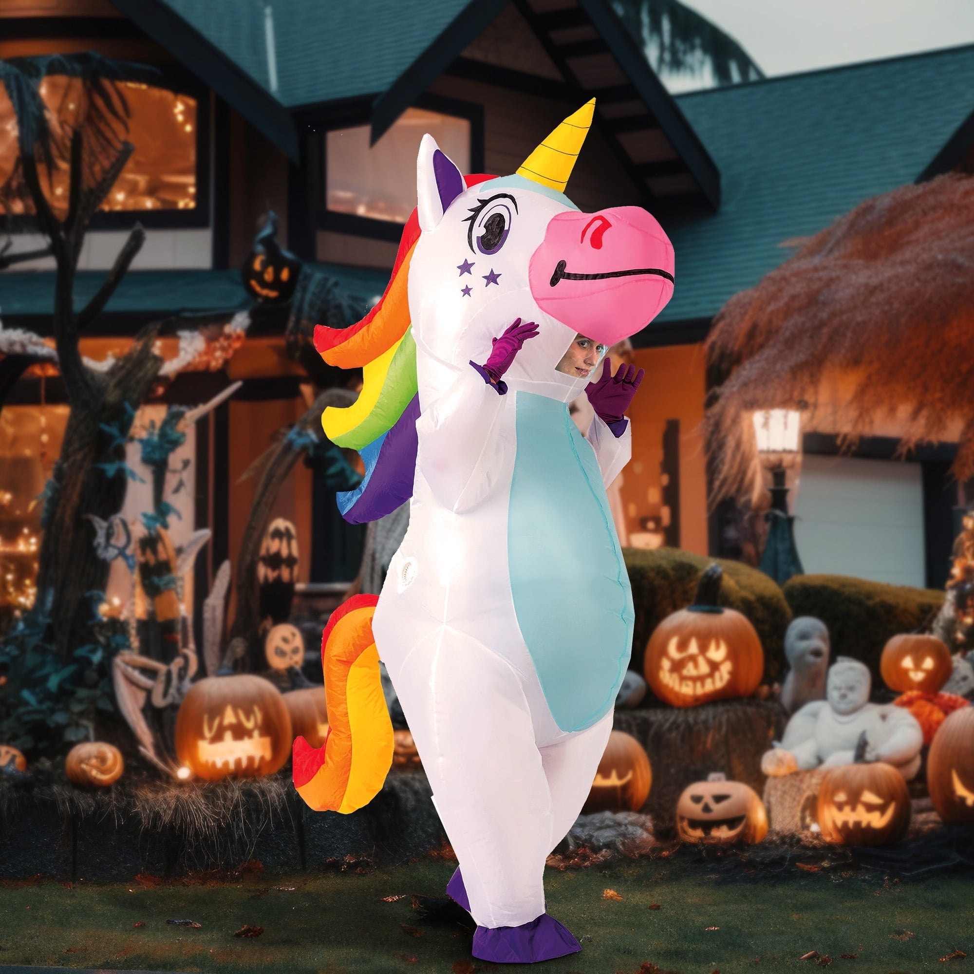 SYNCFUN Inflatable Full Body Unicorn Costume, Blow Up Halloween Outfit ...