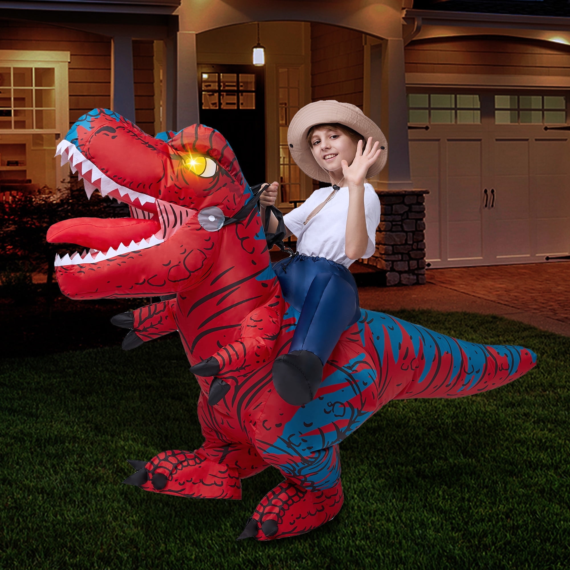 Joyfy Inflatable Costumes for Kids, Riding Light-Up Eyes T-rex ...