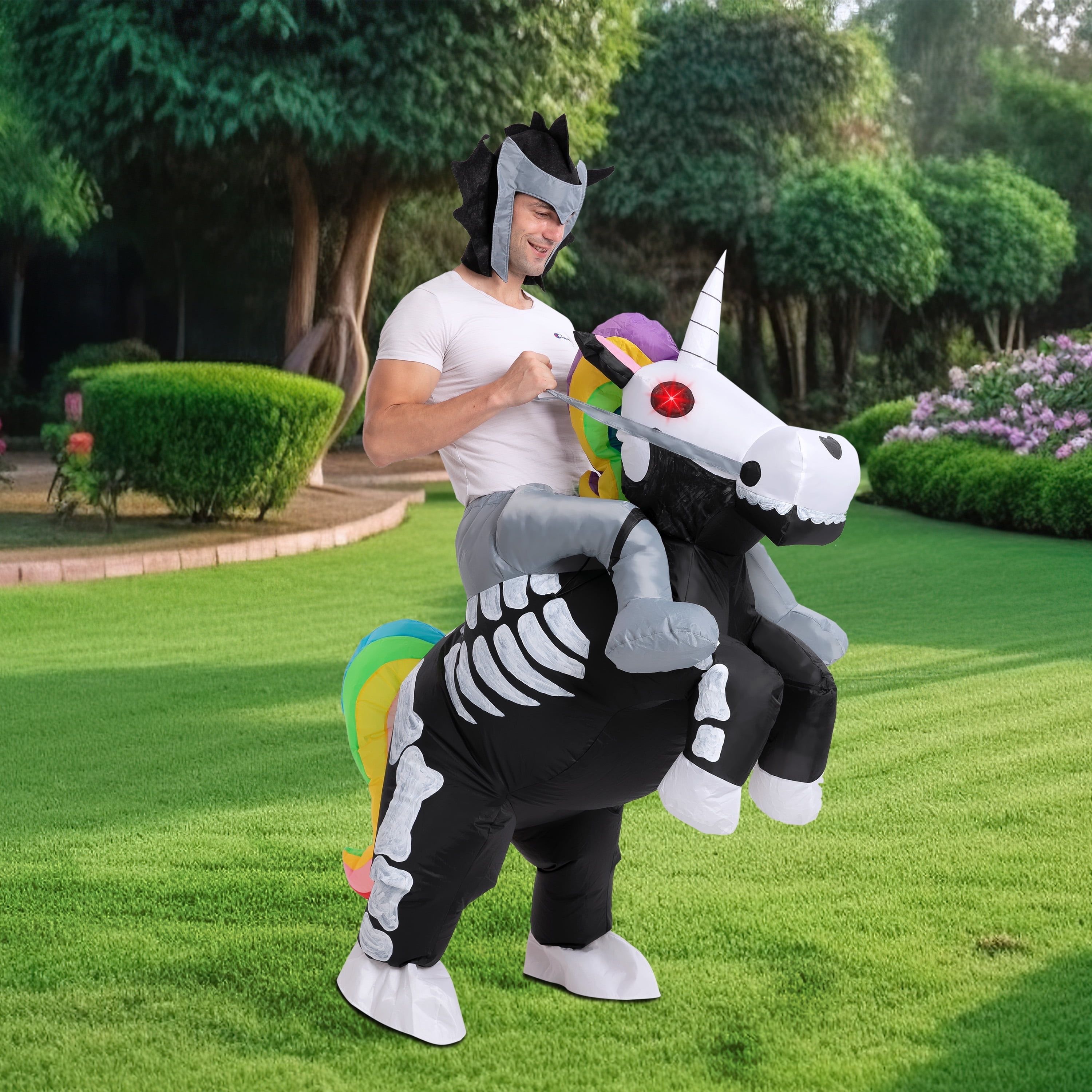 Joyfy Inflatable Halloween Costume, Ride A Skeleton Unicorn Blow Up ...