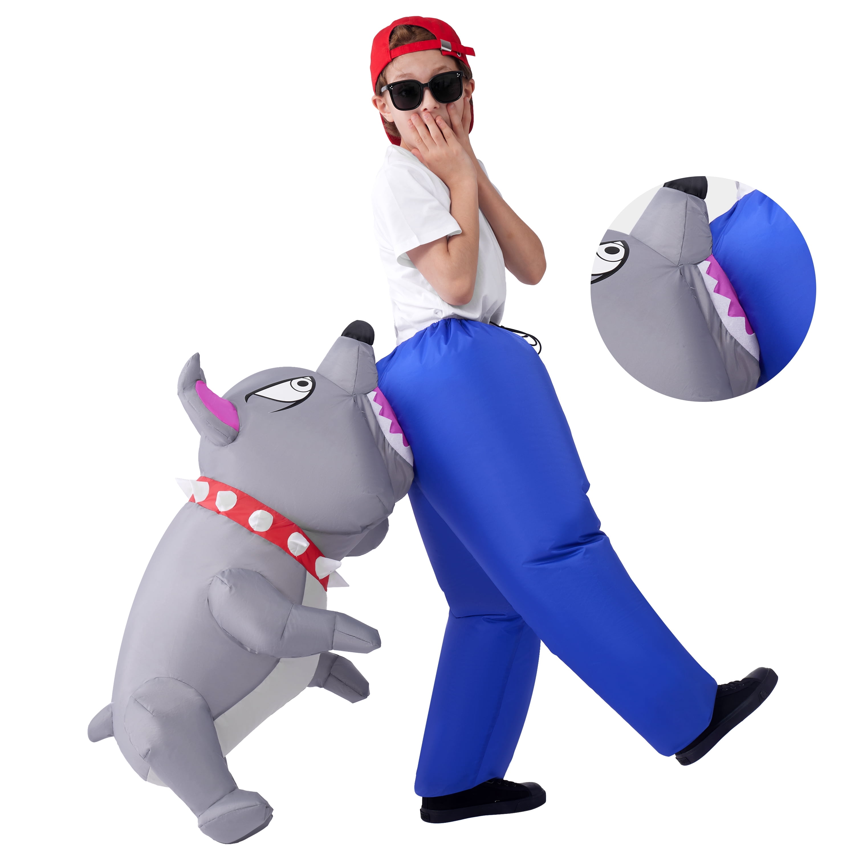 Joyfy Kids Halloween Inflatable Dog Costume, Gray Bite Dog Inflatable ...