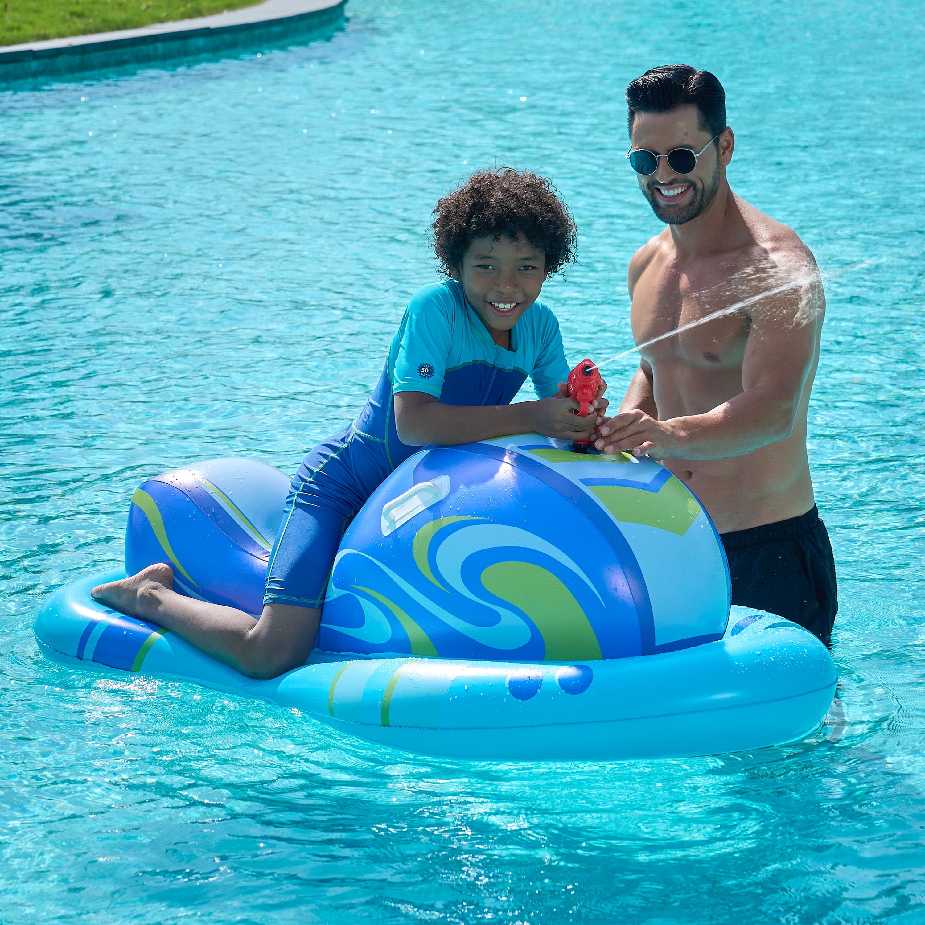 Joyfy Inflatable Toddler Pool Float with Water Gun, Jet Ski Pool Floats ...