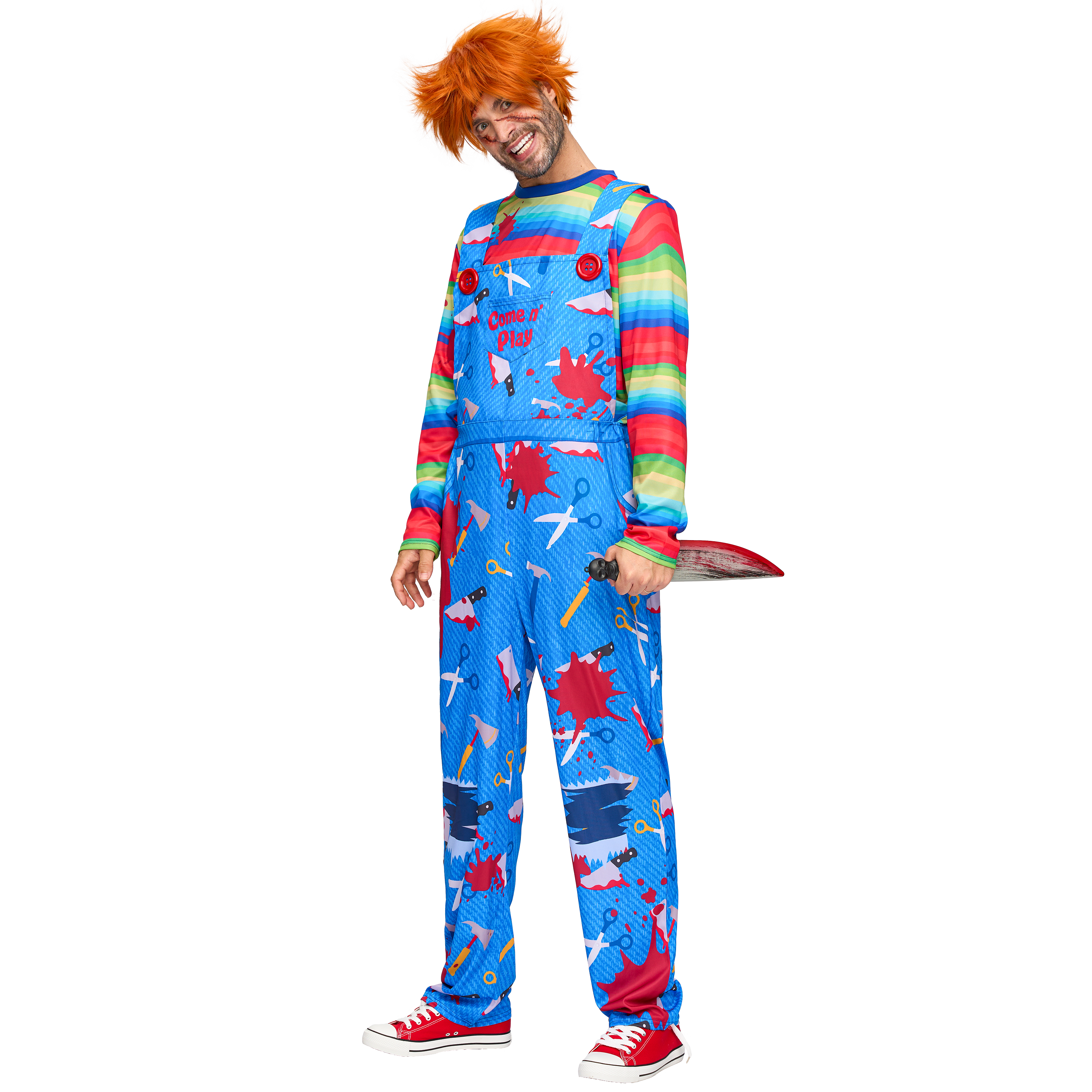 Joyfy Men Killer Doll Costumes, Creepy Doll Costume for Adult Halloween ...