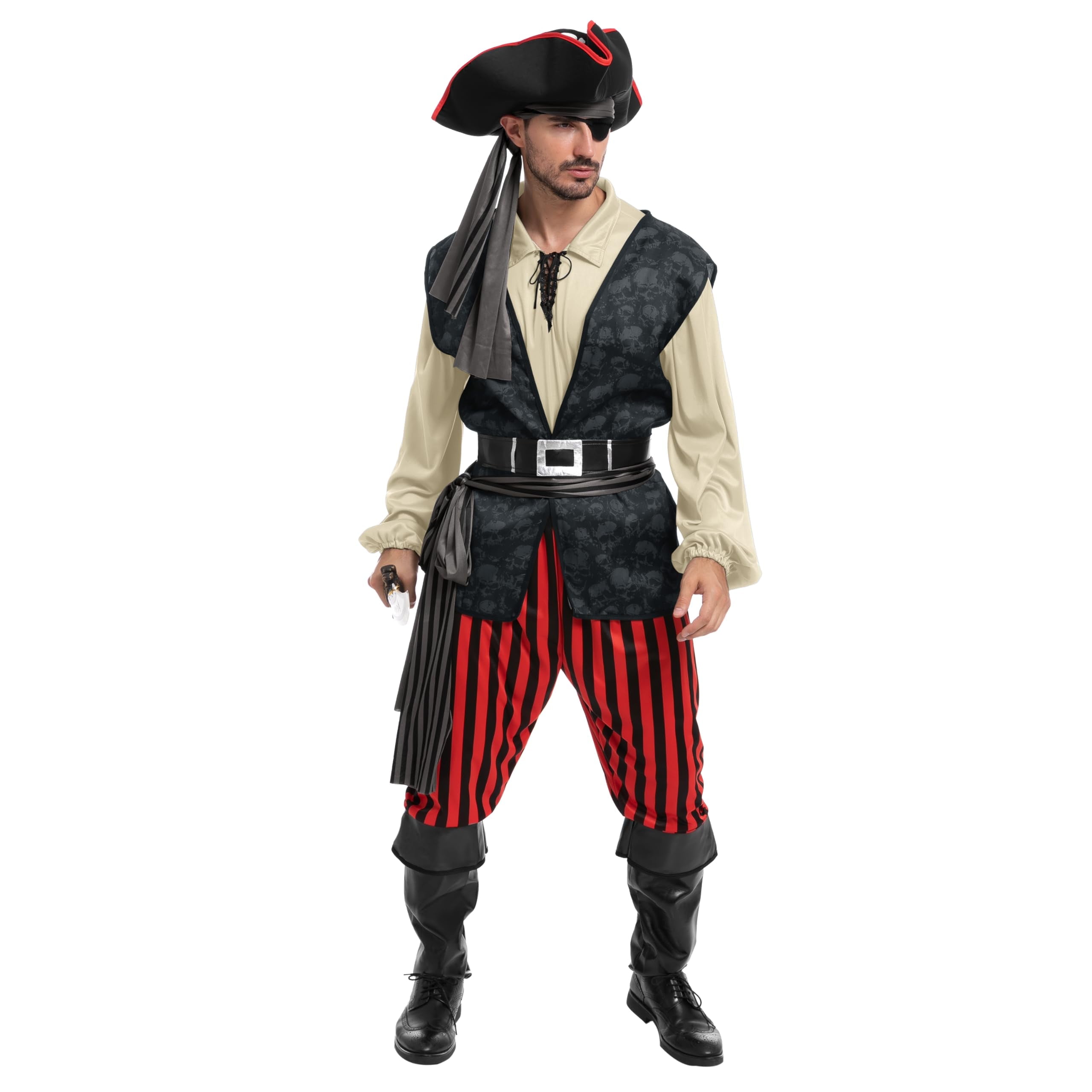 Joyfy Men Pirate Costume Plundering Sea Captain Set for Adults ...