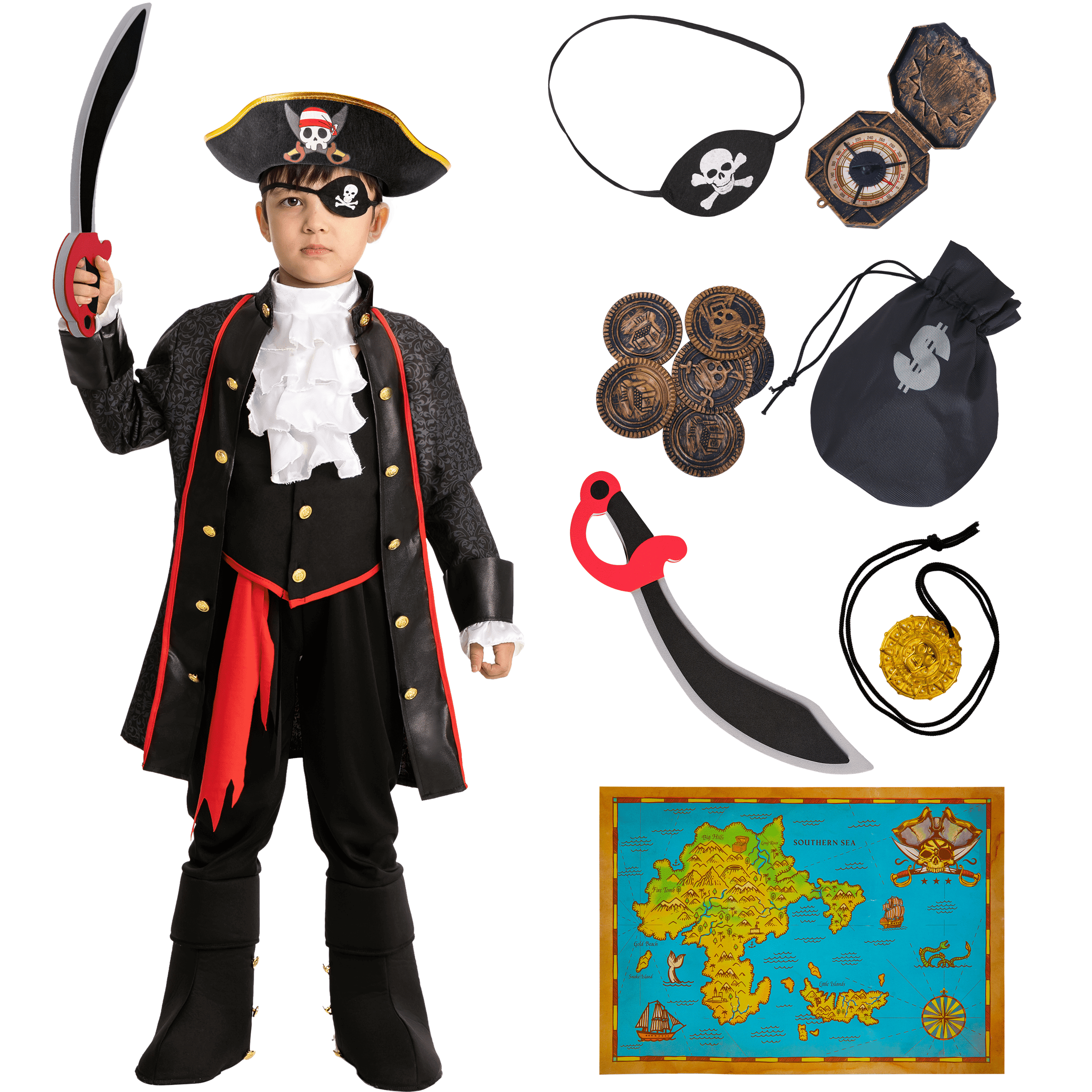 Joyfy Pirate Costume for Kids, Boy Captain Pirate Costume for Halloween ...