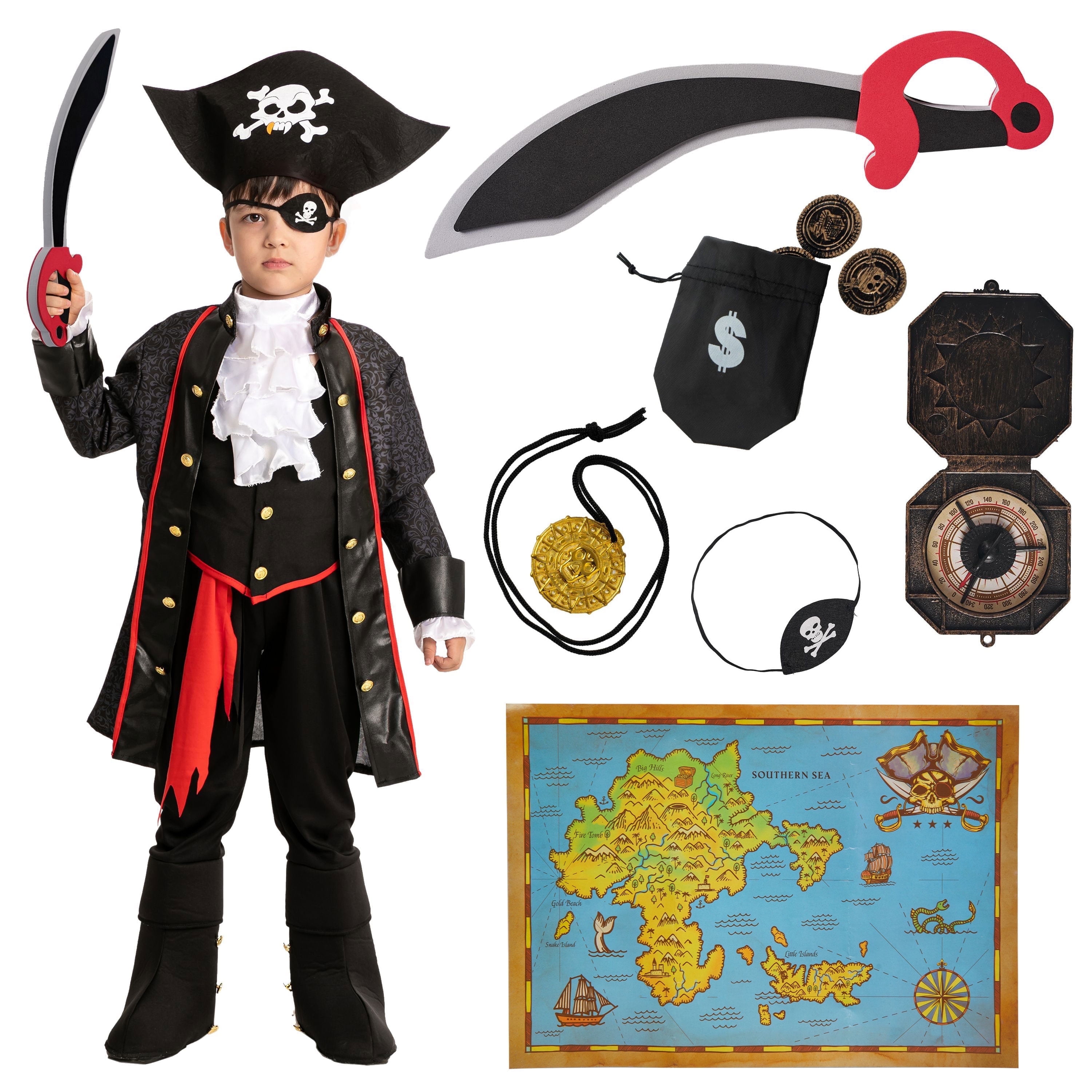 Joyfy Pirate Costume for Kids, Boy Captain Pirate Costume for Halloween ...