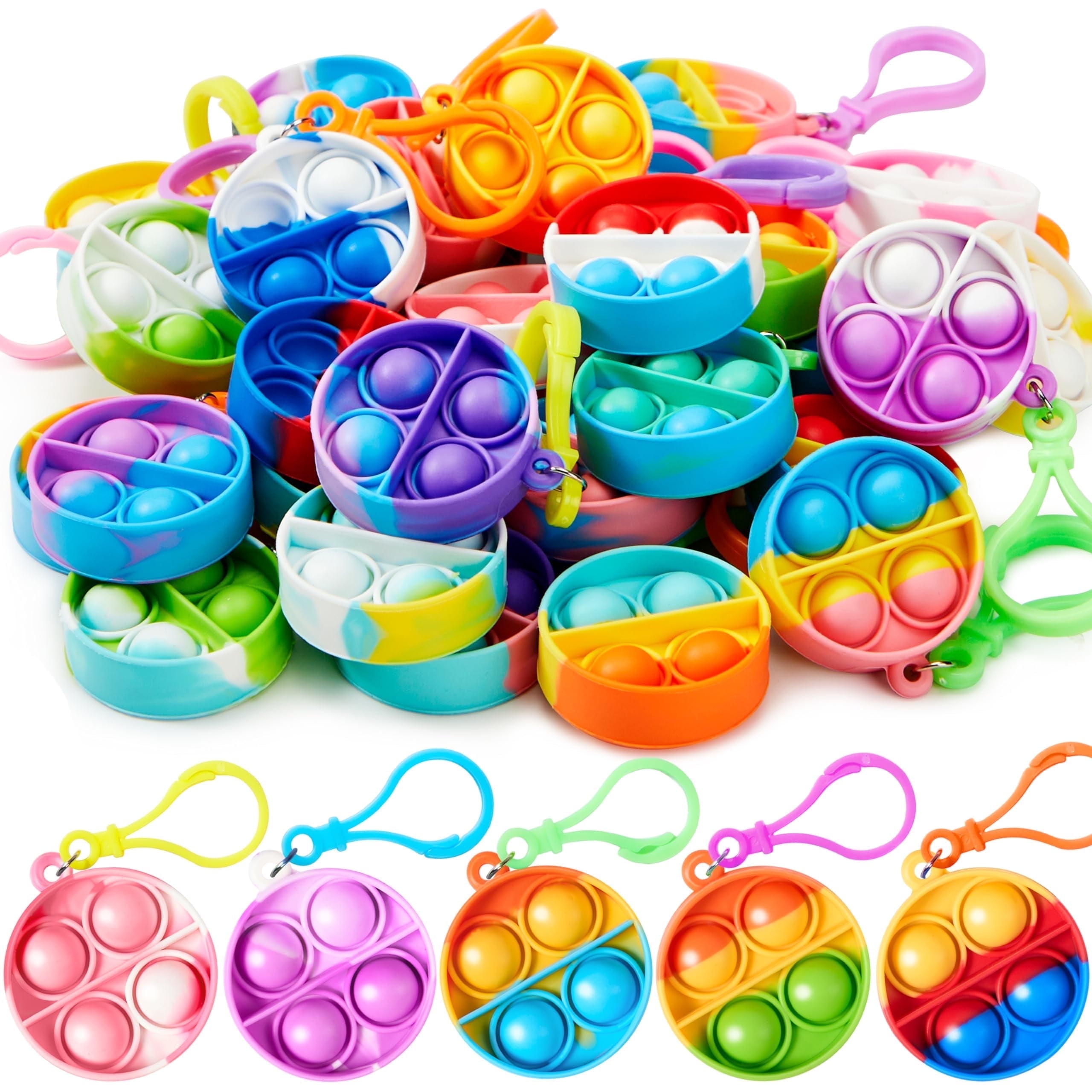 Joyfy Round Pop Fidget Keychain, 30 Pack Mini Fidget Toys for Party ...