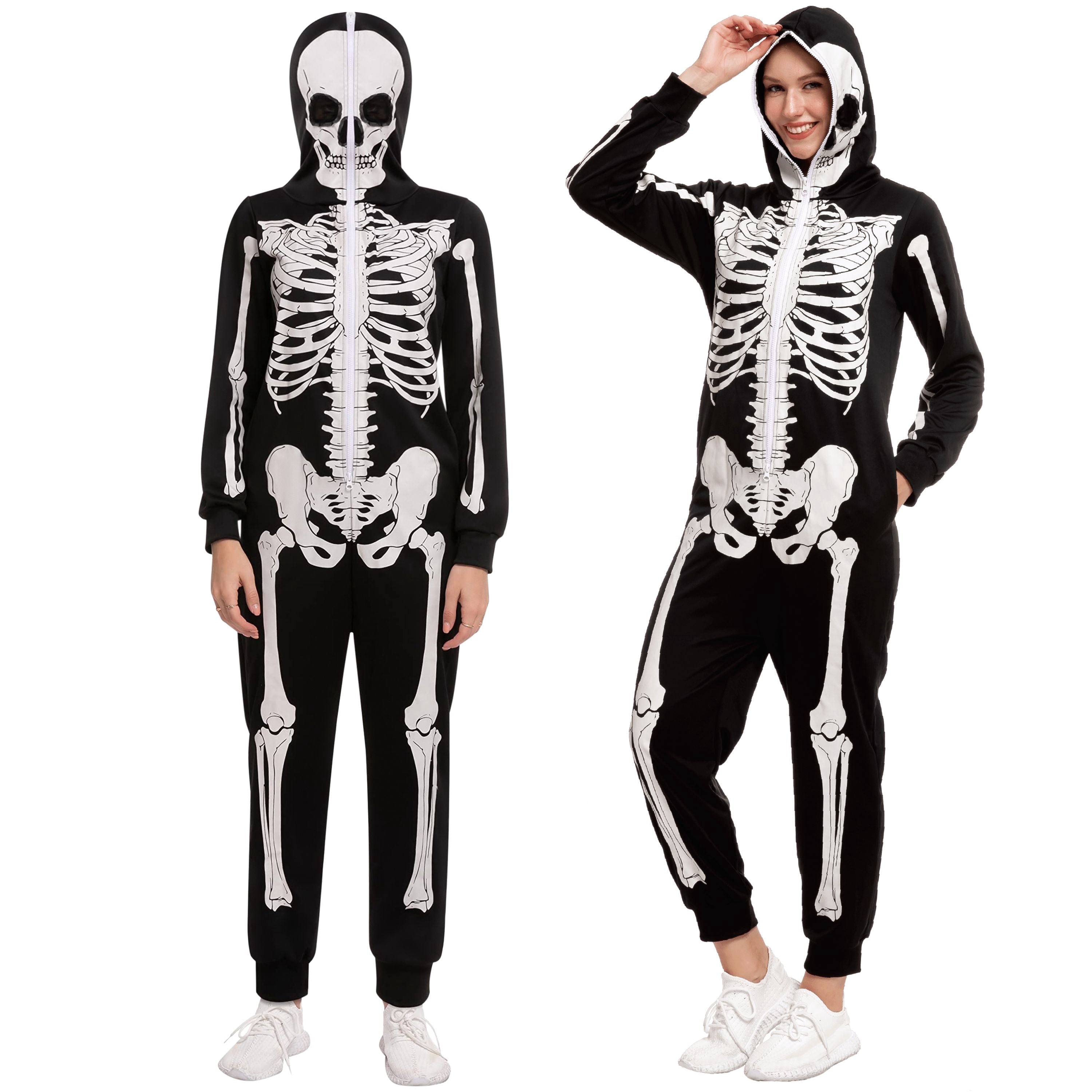 Joyfy Skeleton Bodysuit Set Adult Women's Halloween Costume, Halloween ...