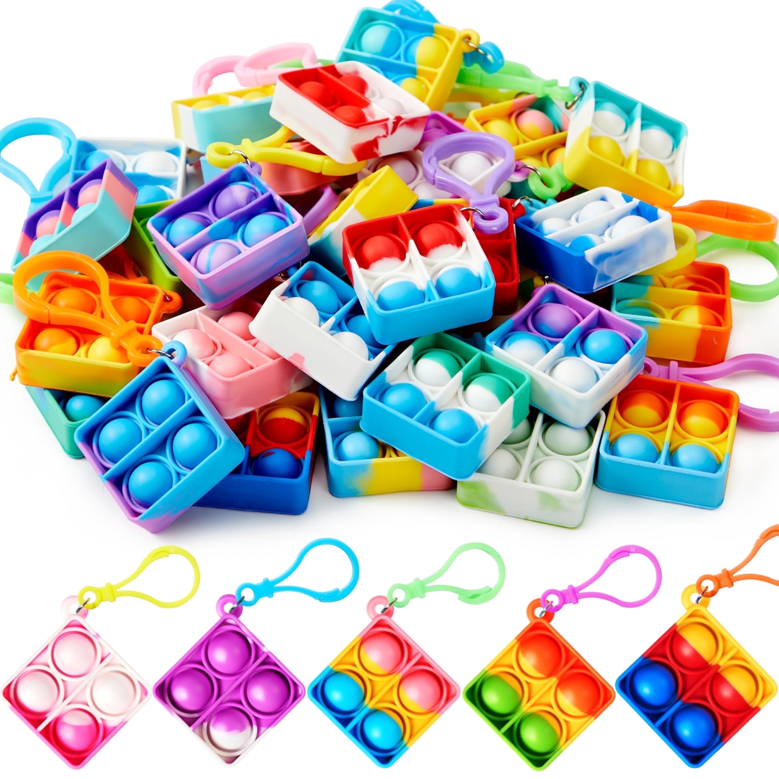 Joyfy Square Pop Fidget Keychain Mini Fidget Toys Bulk 30 Pack Party ...