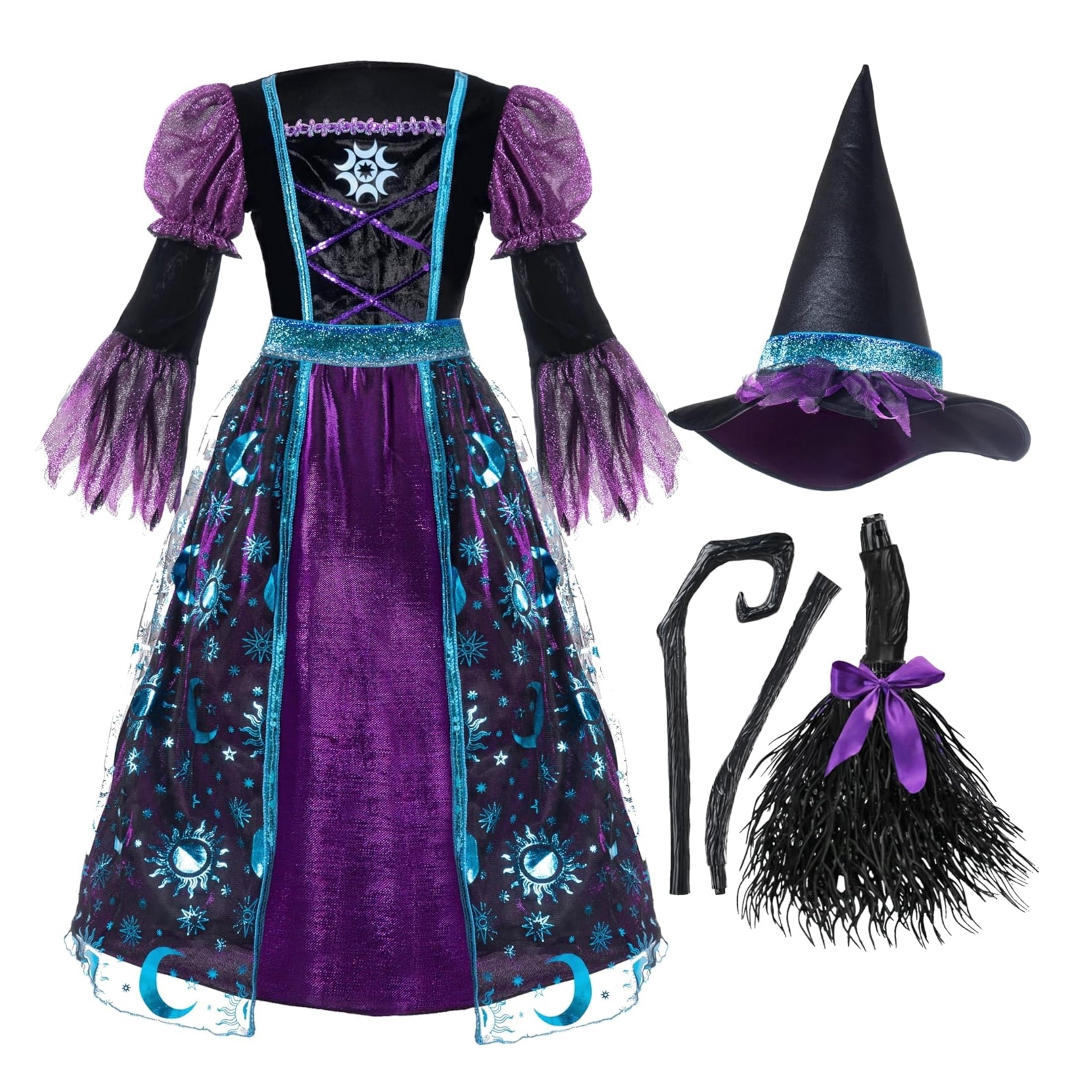Joyfy Witch Costume for Girls, Halloween Witch Dress with Broom Hat ...