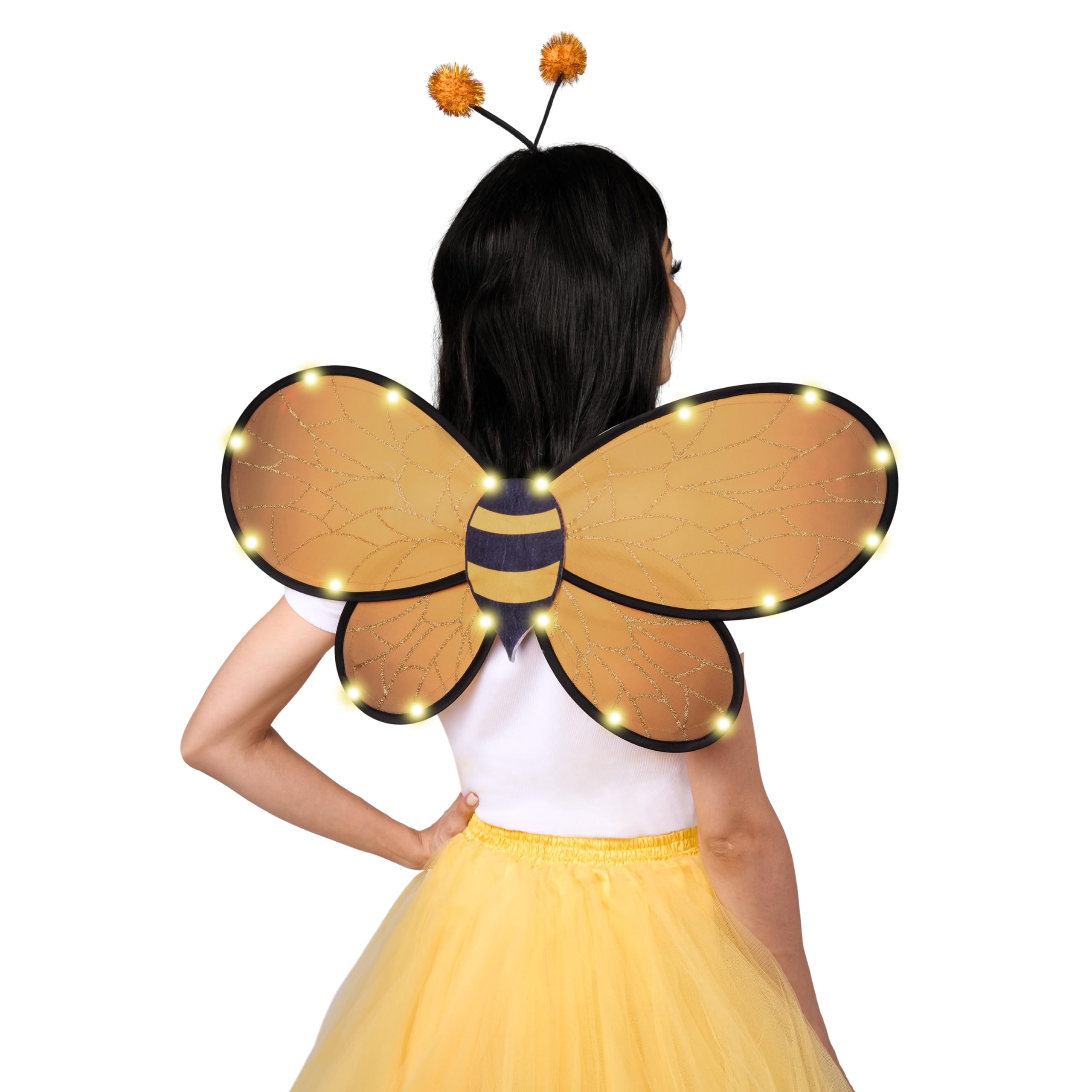 Joyfy Yellow Bumble Bee Wings Costume Accessories, Light Up Bee Wings ...