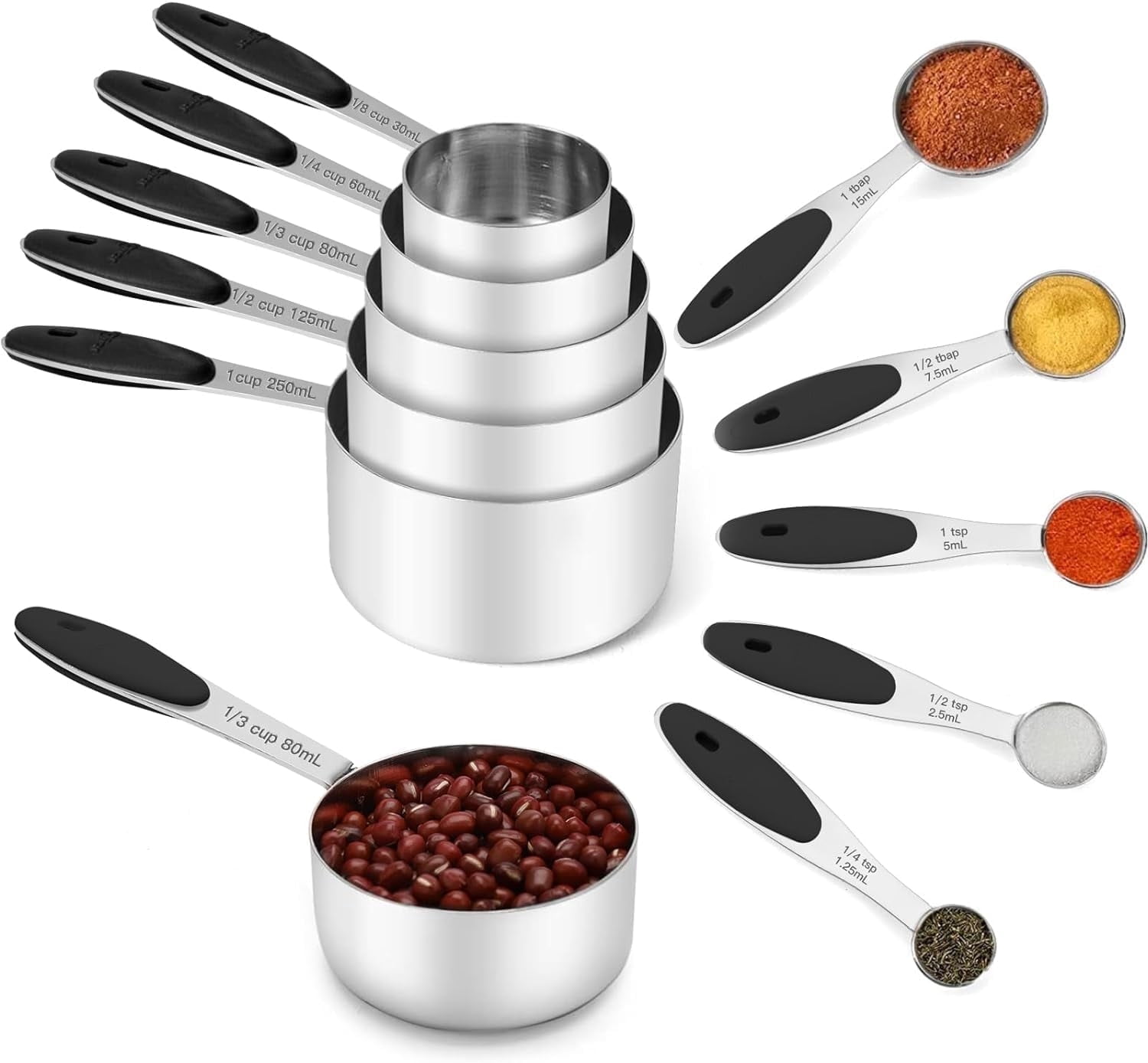 ICE Stainless Steel Measuring Cups and Spoons Set of 10 Piece, Nesting ...