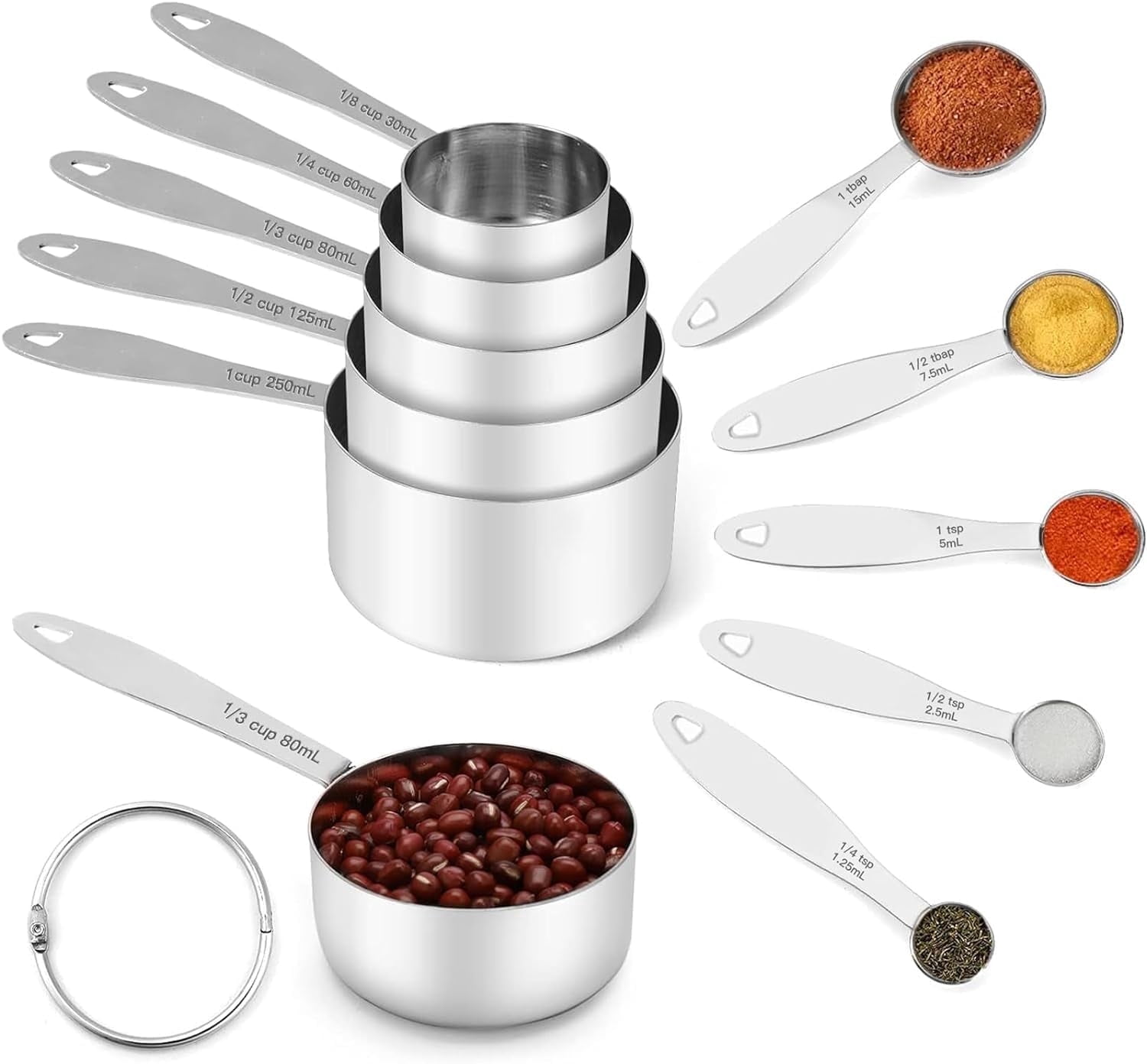 ICE Stainless Steel Measuring Cups and Spoons Set of 10 Piece, Nesting ...